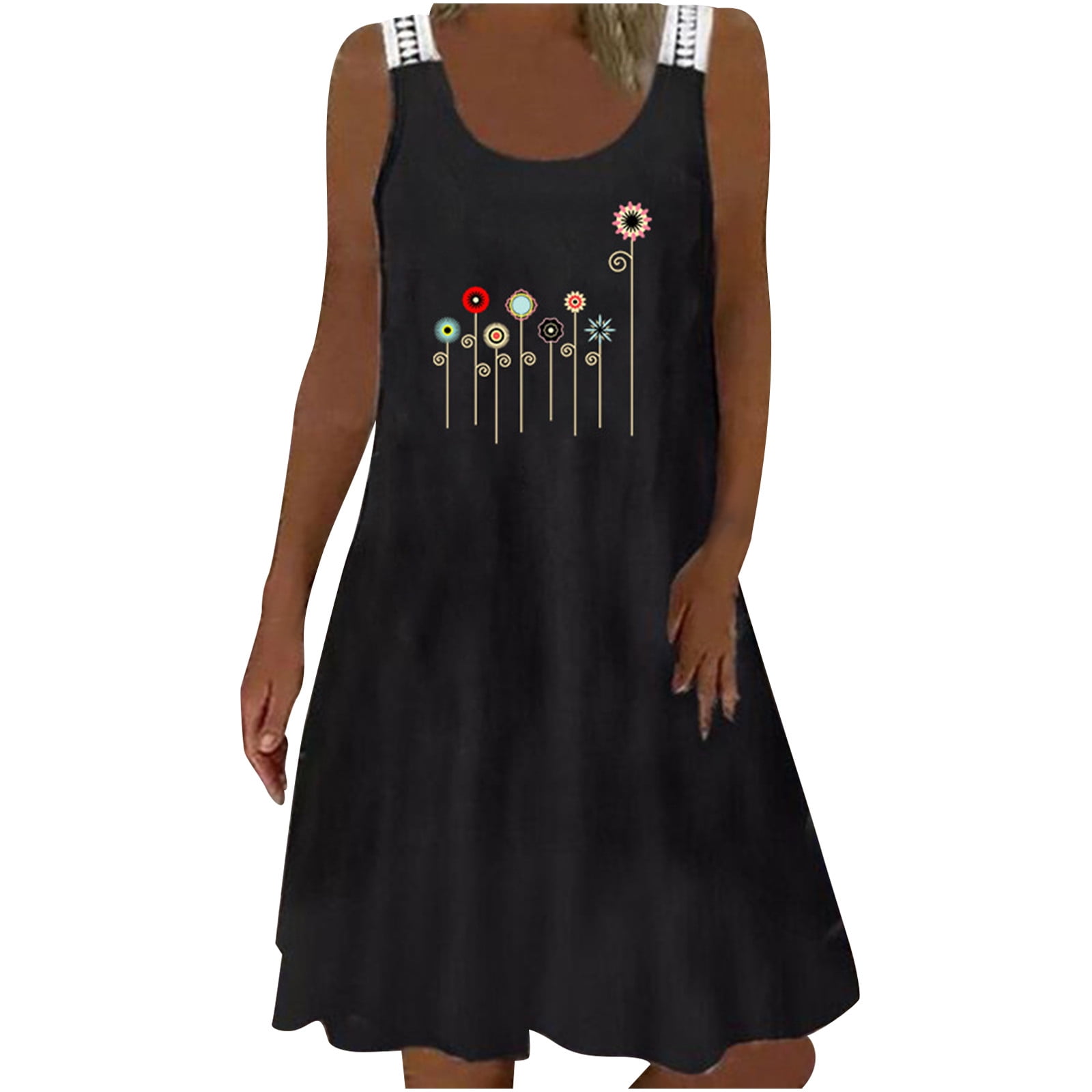 USSUMA Sundresses for Women Casual Summer Sunflower Loose Flowy Swing ...
