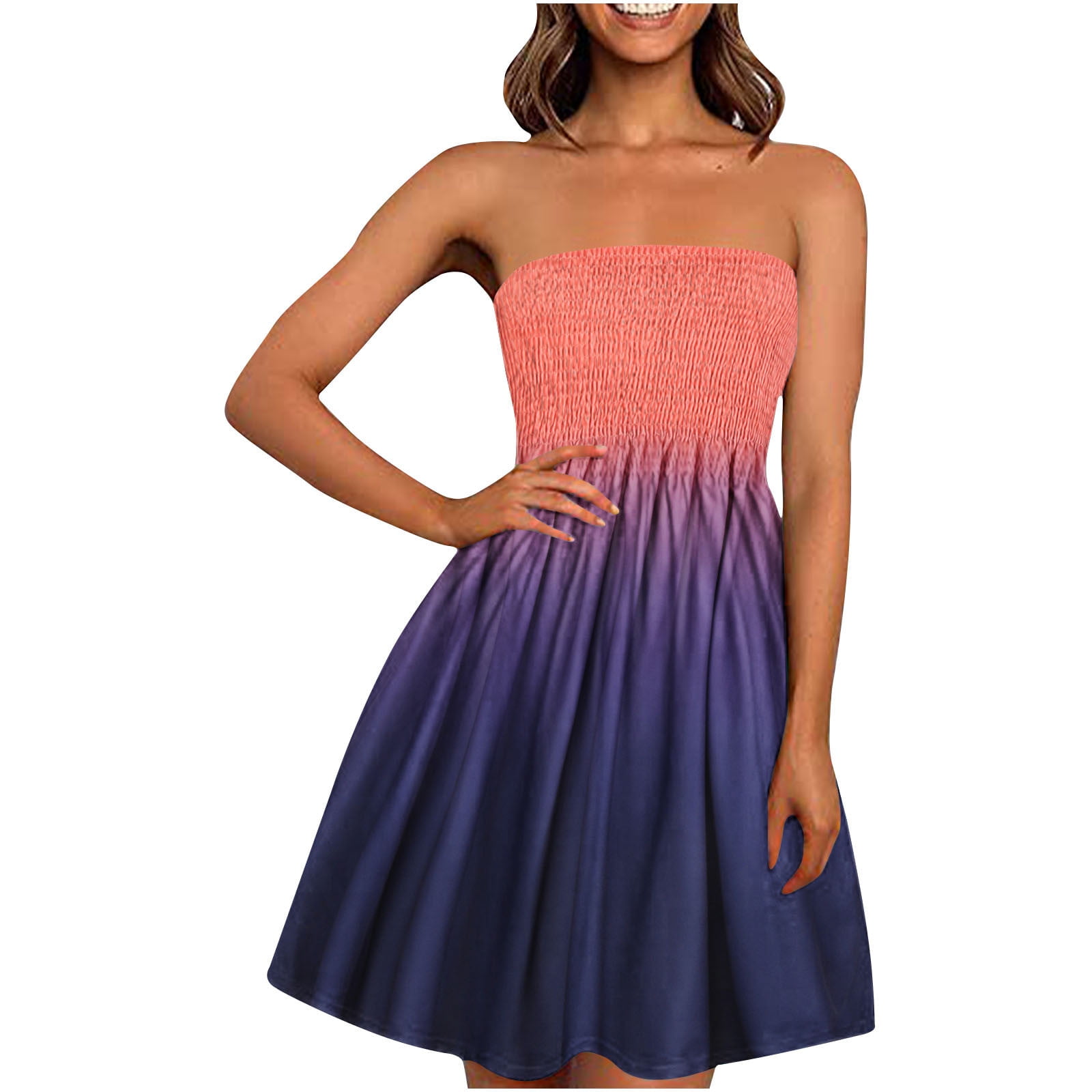 USSUMA Sundresses for Women Tie Dye Sleeveless Casual Dresses for Women ...