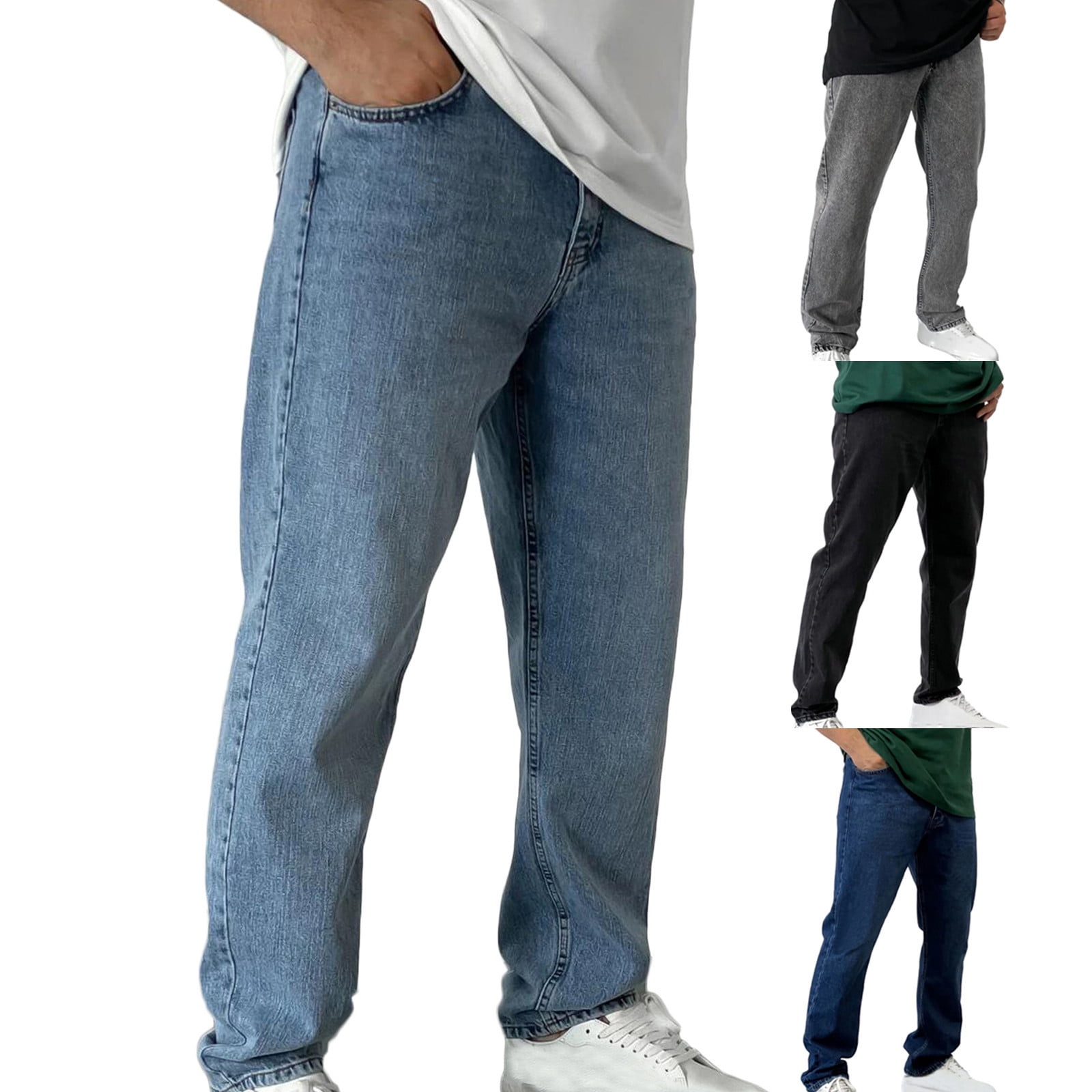 USSUMA Sweatpants for Men Solid Denim Jeans Long Joggers Activewear Relaxed Punk Style Denim ...