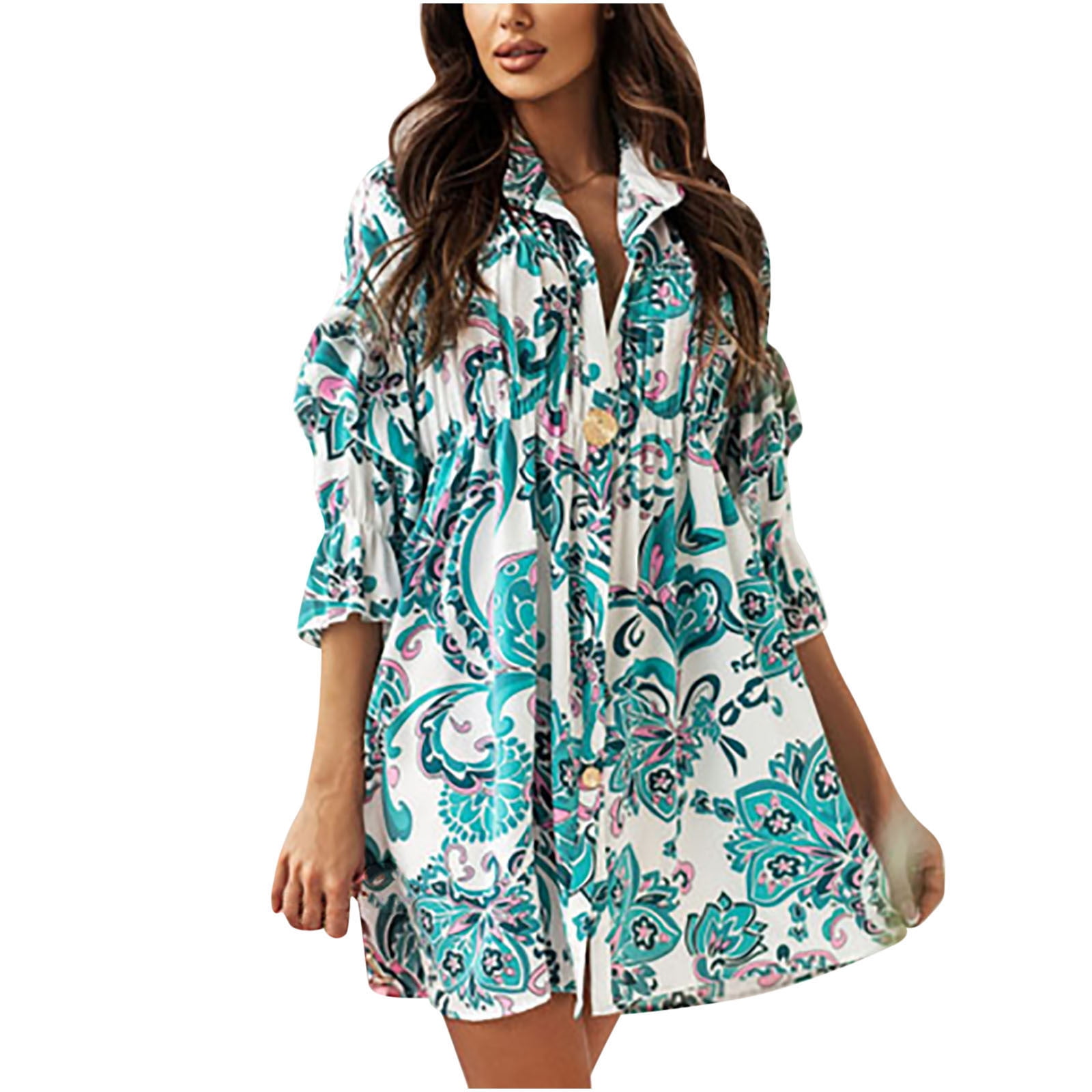 USSUMA Tropical Print Short Beach Dresses for Women Casual Summer V ...