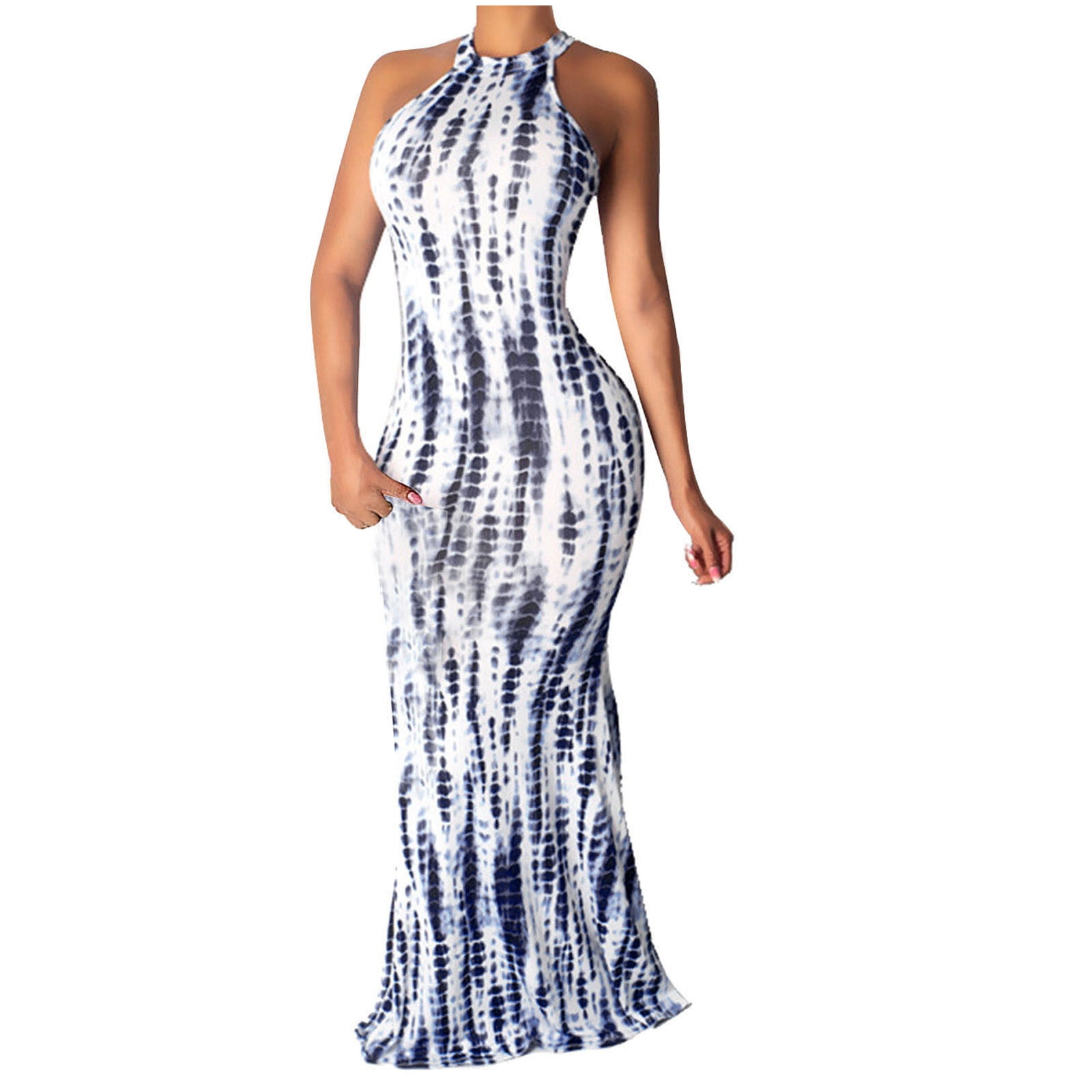 USSUMA Womens Maxi Sundresses Summer Casual Sleeveless Sexy Prom Formal ...