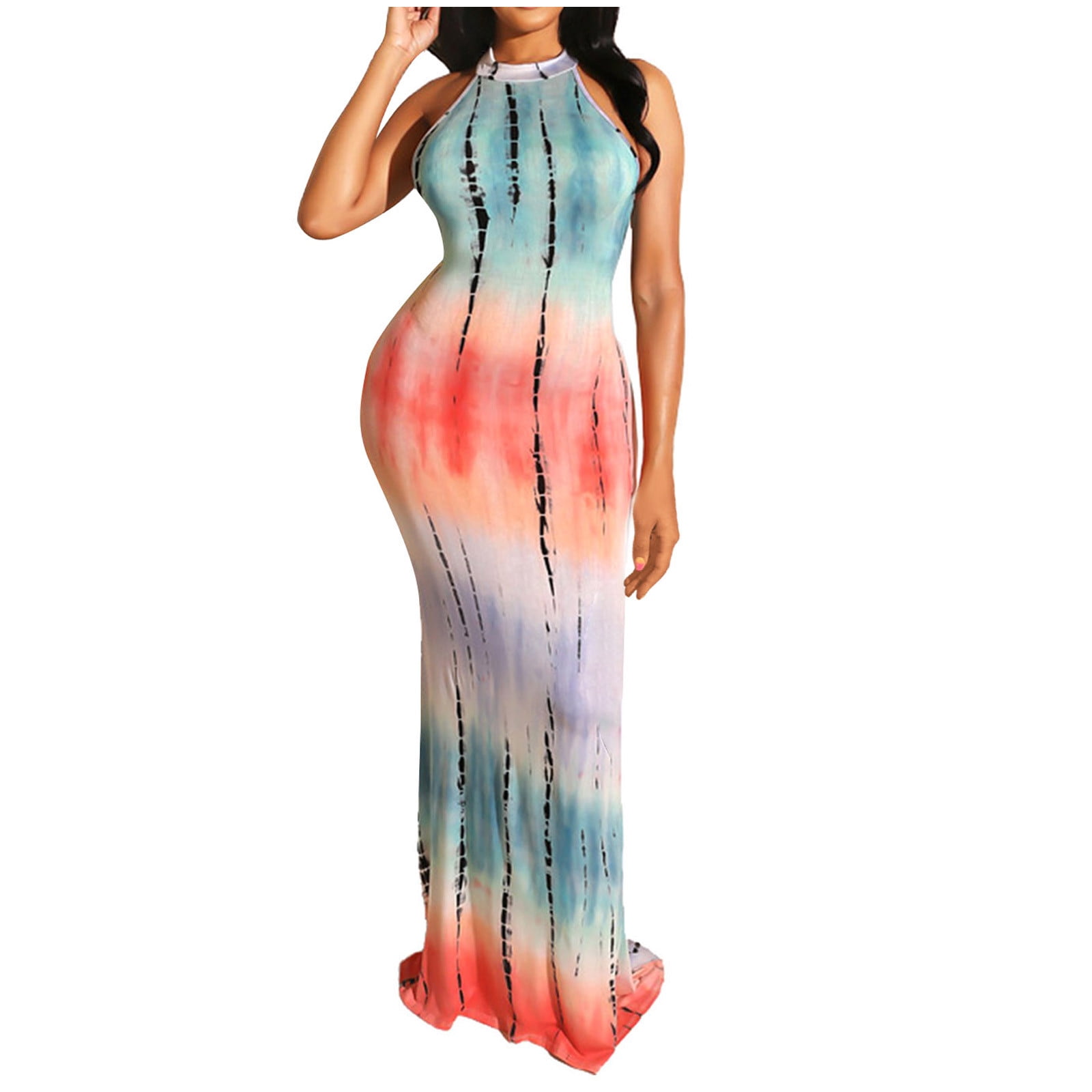 USSUMA Womens Maxi Sundresses Summer Casual Sleeveless Sexy Prom Formal ...