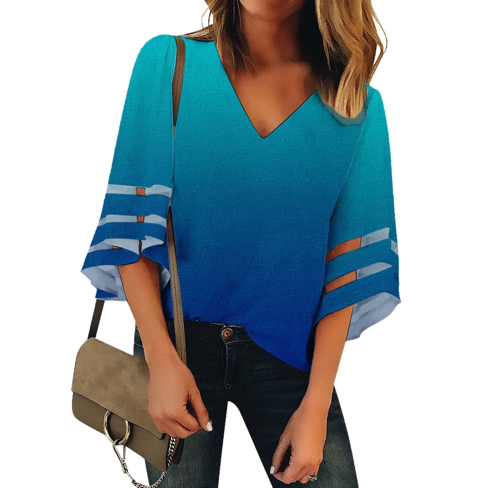 USSUMA Womens Summer Tops Flowy Loose Fit Mesh Panel T-Shirts for Women ...