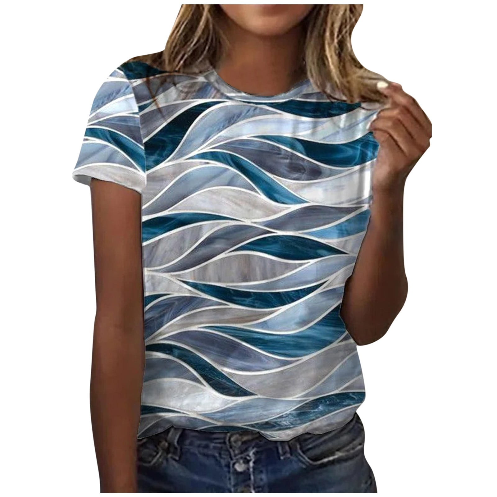 USSUMA Womens Tops Casual Women's Trendy Shirts Printed T-shirt Short ...