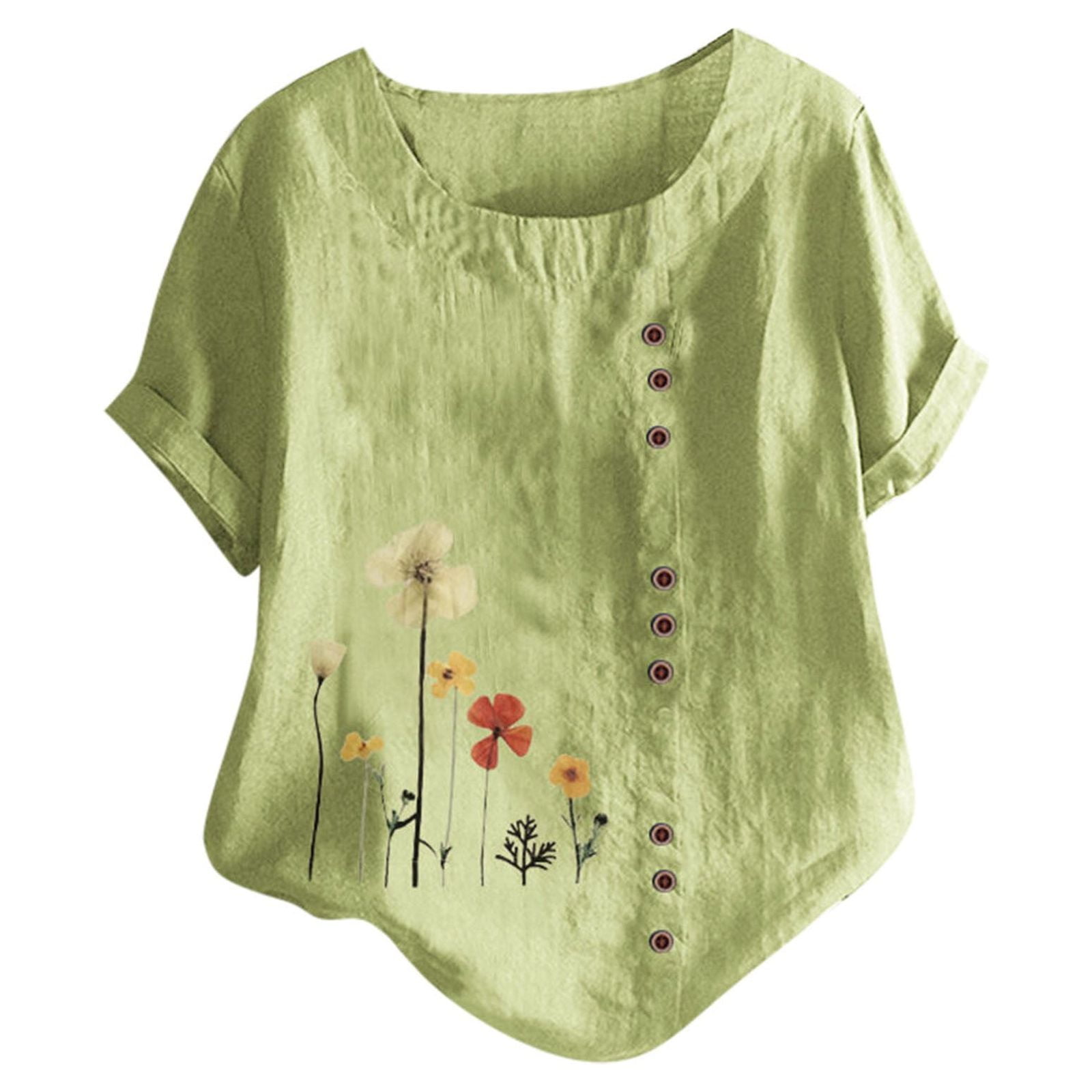 USSUMA Cotton Linen Plus Size Summer Tops for Women 2022 Trendy Floral ...