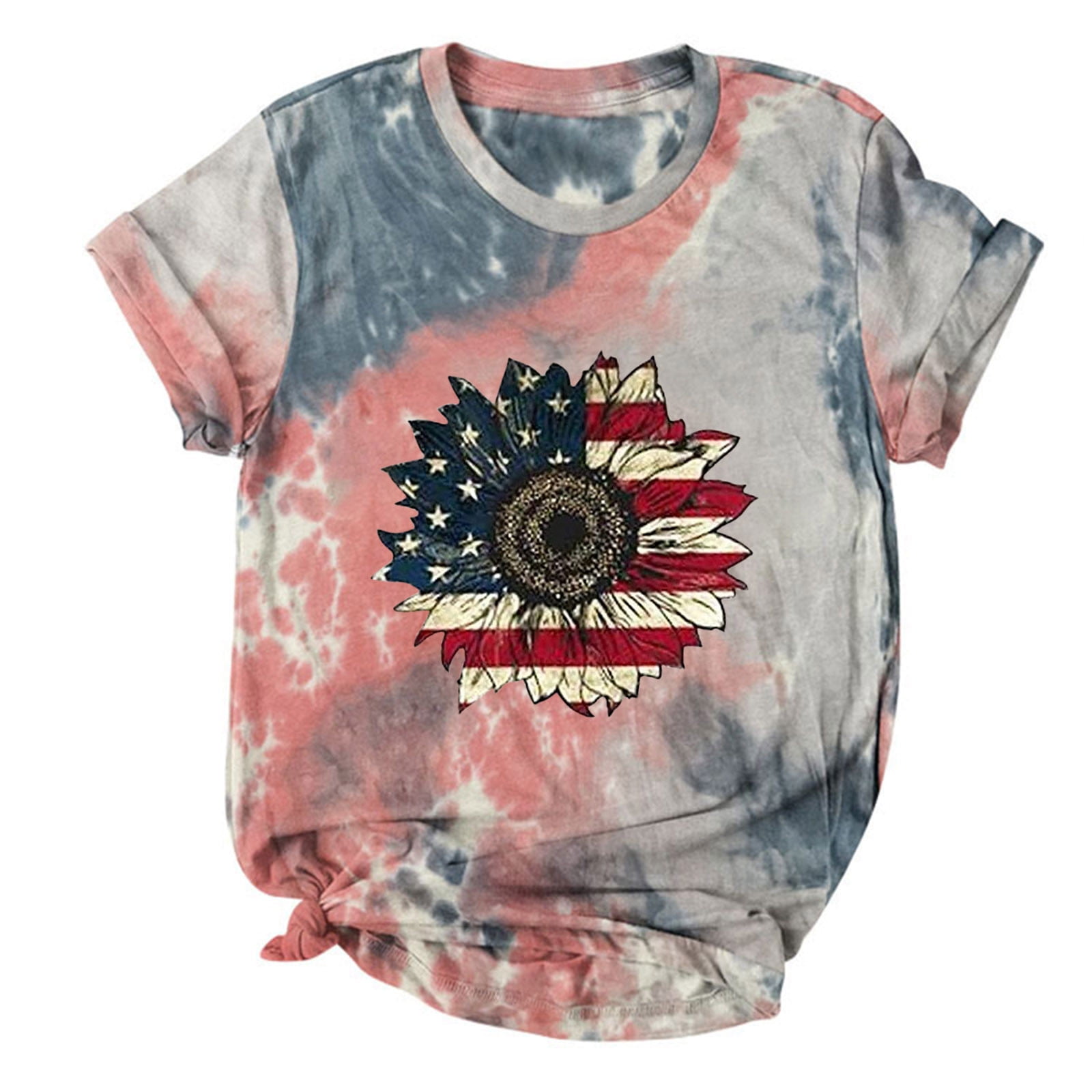 USSUMA Womens Tops Dressy Casual Summer Short Sleeve Sunflower Graphic ...