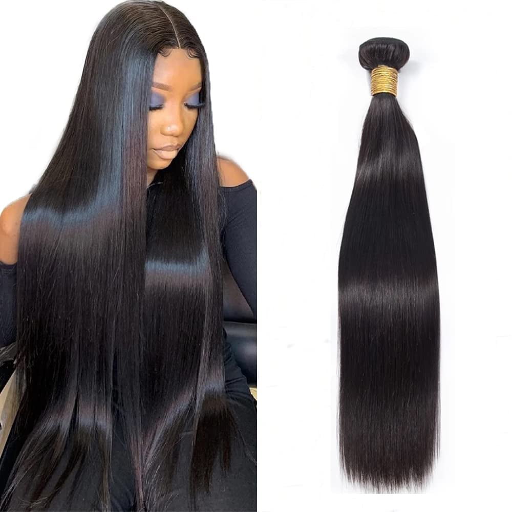 USTAR Straight Hair 1 Bundles Brazilian Virgin Human Hair Natural Black ...