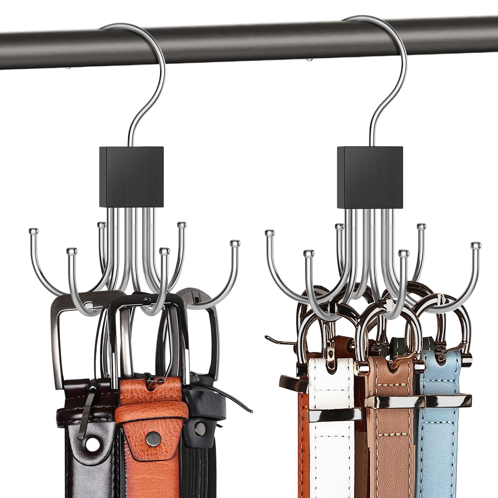 USTOP 2 Pack Multi-Purpose Hanger Organizer, 360° Rotatable Belt Rack ...