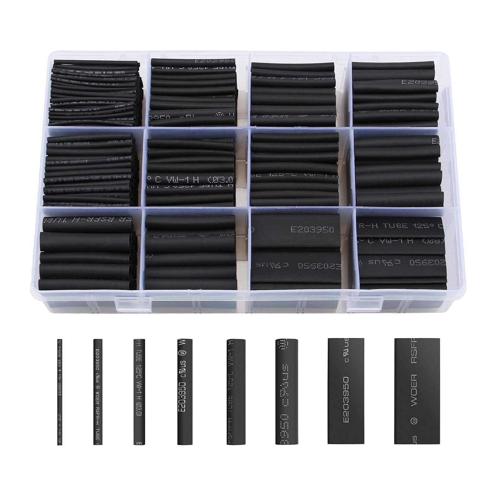USTOP 650 Pcs Black Heat Shrink Tubing Kit, 2:1 Shrink Ratio Flame ...