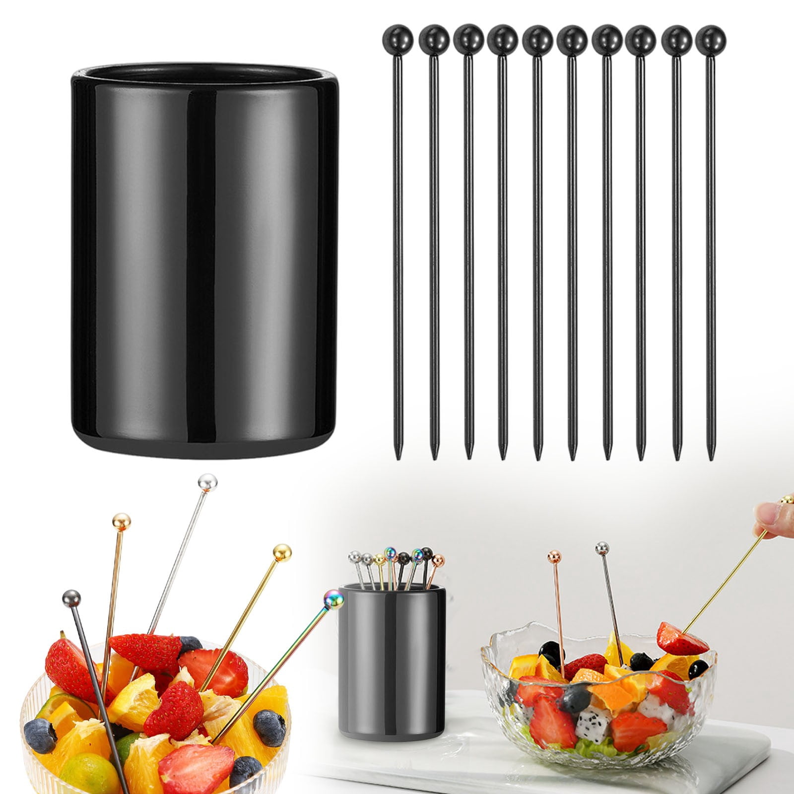 USUERY Stainless Steel Reusable Skewers Set with Holder for Sandwiches ...