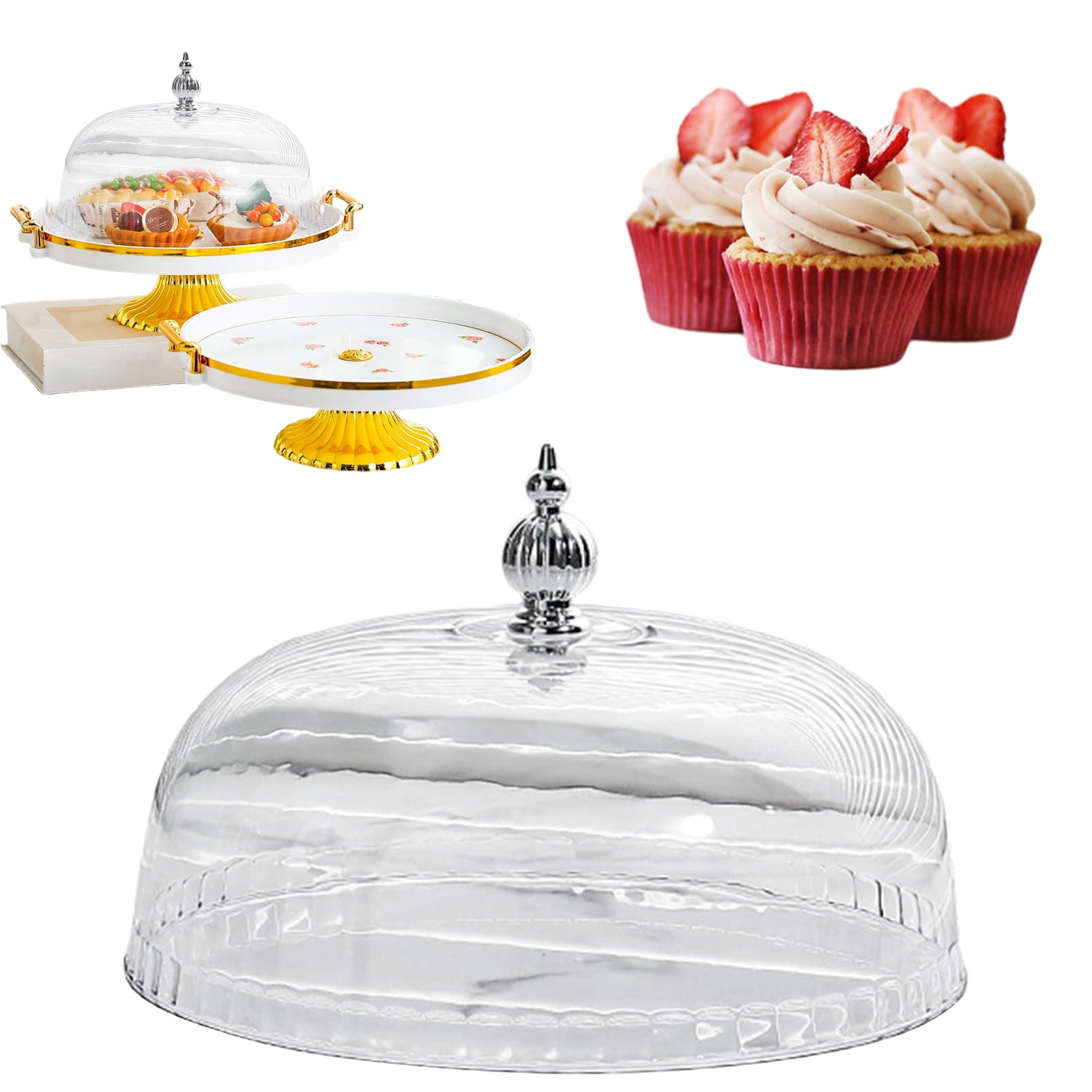 USUERY Transparent Cake Dome Cover Robust Round Cake Stand Topper ...