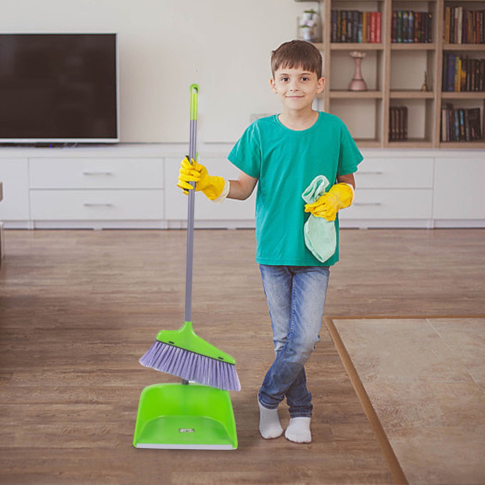 USUPDD Brooms and Dusts Pan (Green), Brooms Household Sweeping Plastic ...