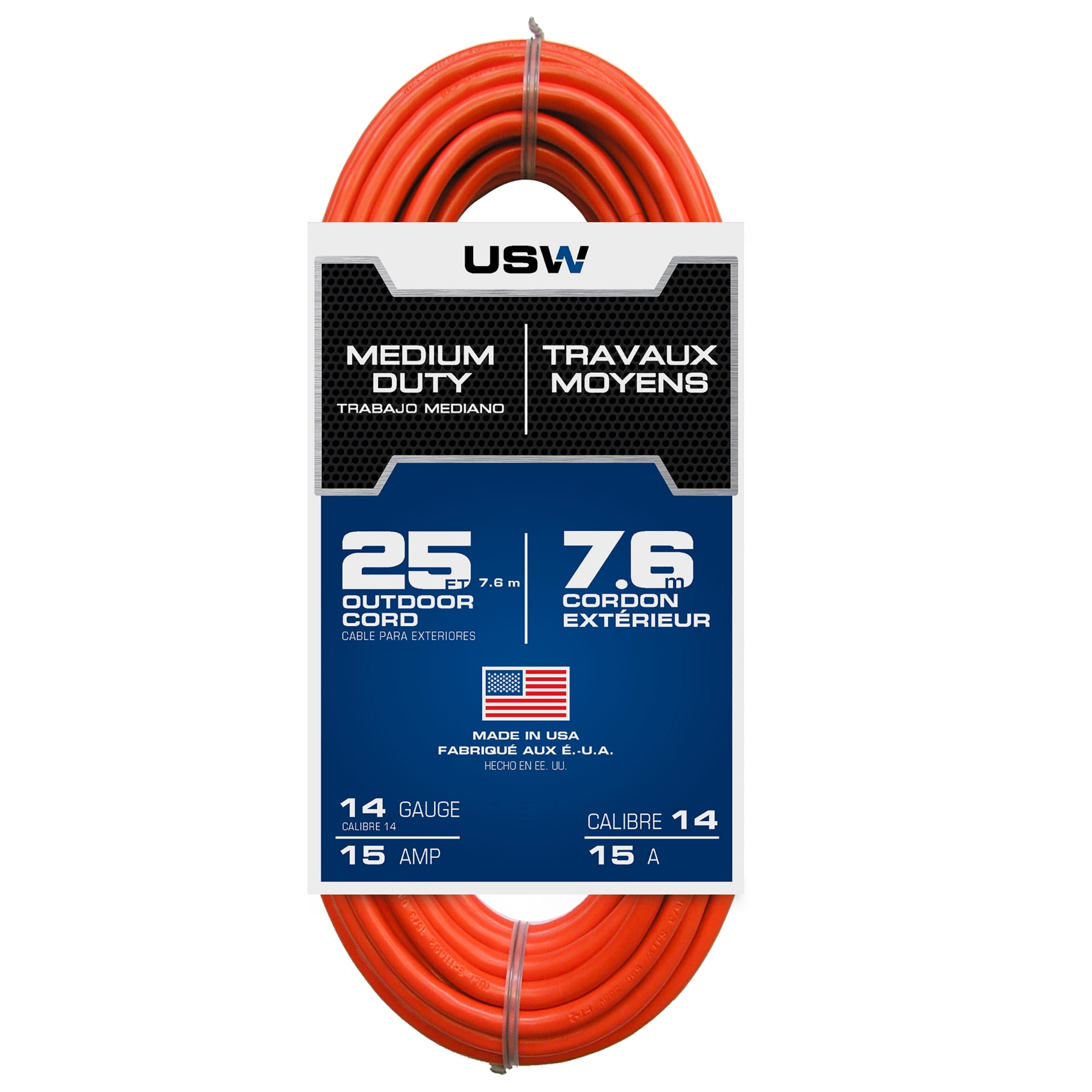 USW 14/3 25ft SJTW Orange Medium Duty Extension Cord - Walmart.com