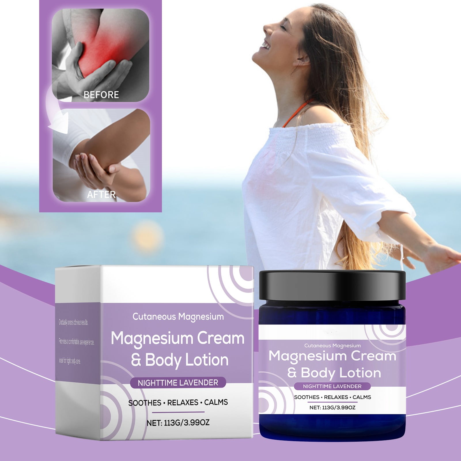 USky Non-Greasy Body Lotion with Extra Strength Magnesium Chloride for Muscle Relaxation & Sweet ...