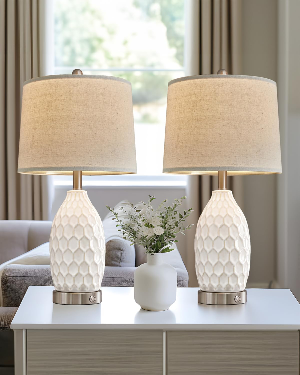 USumkky Lamps for Bedrooms Set of 2, 3-Way Ceramic Bedside Lamp with ...