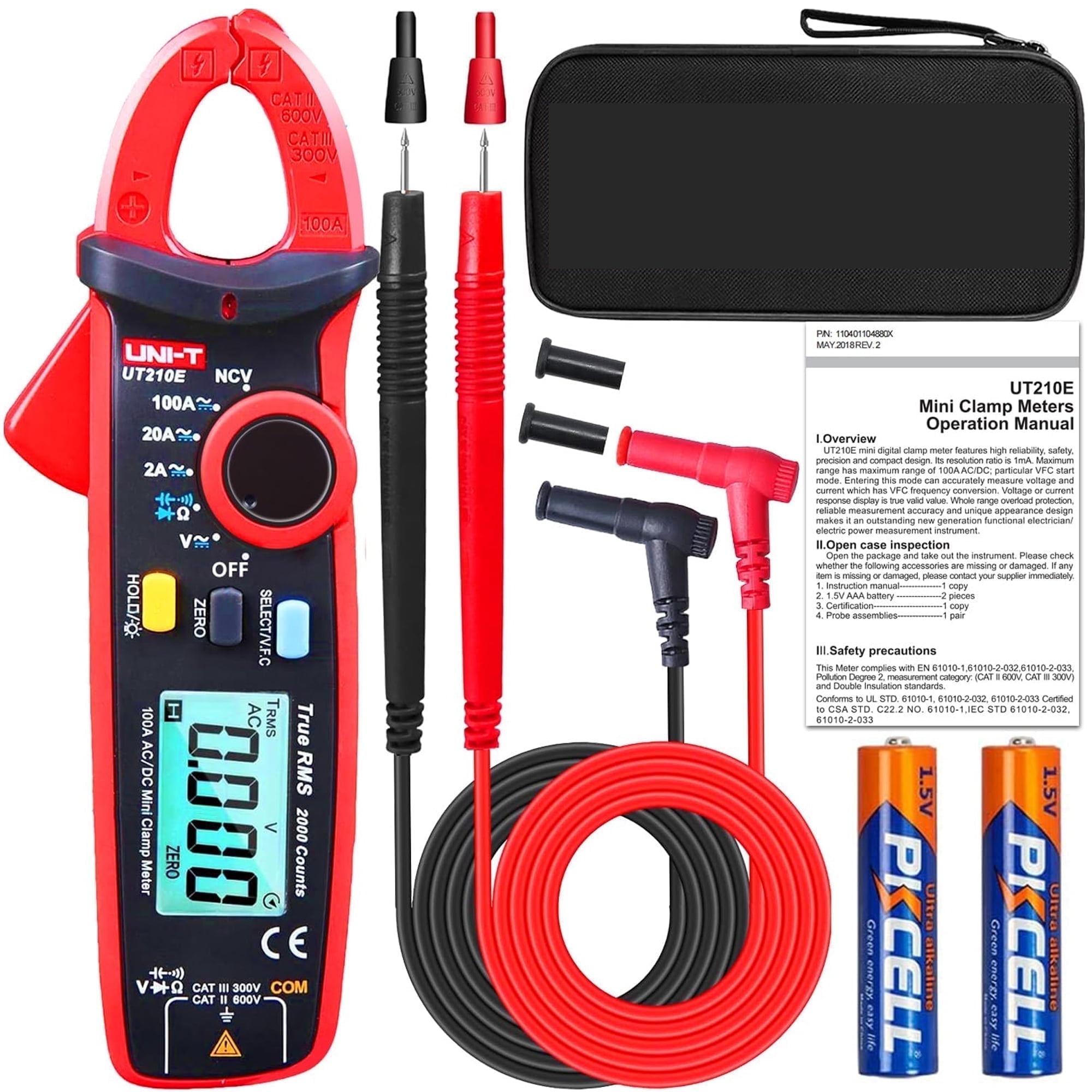 UNI-T UT210E Mini Clamp Meter T-RMS 2000 Count Digital Amp Voltage ...