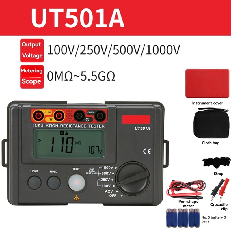 UT501A Insulation Resistance Tester 1000V Megohmmeter 5GΩ Ohm Meter ...