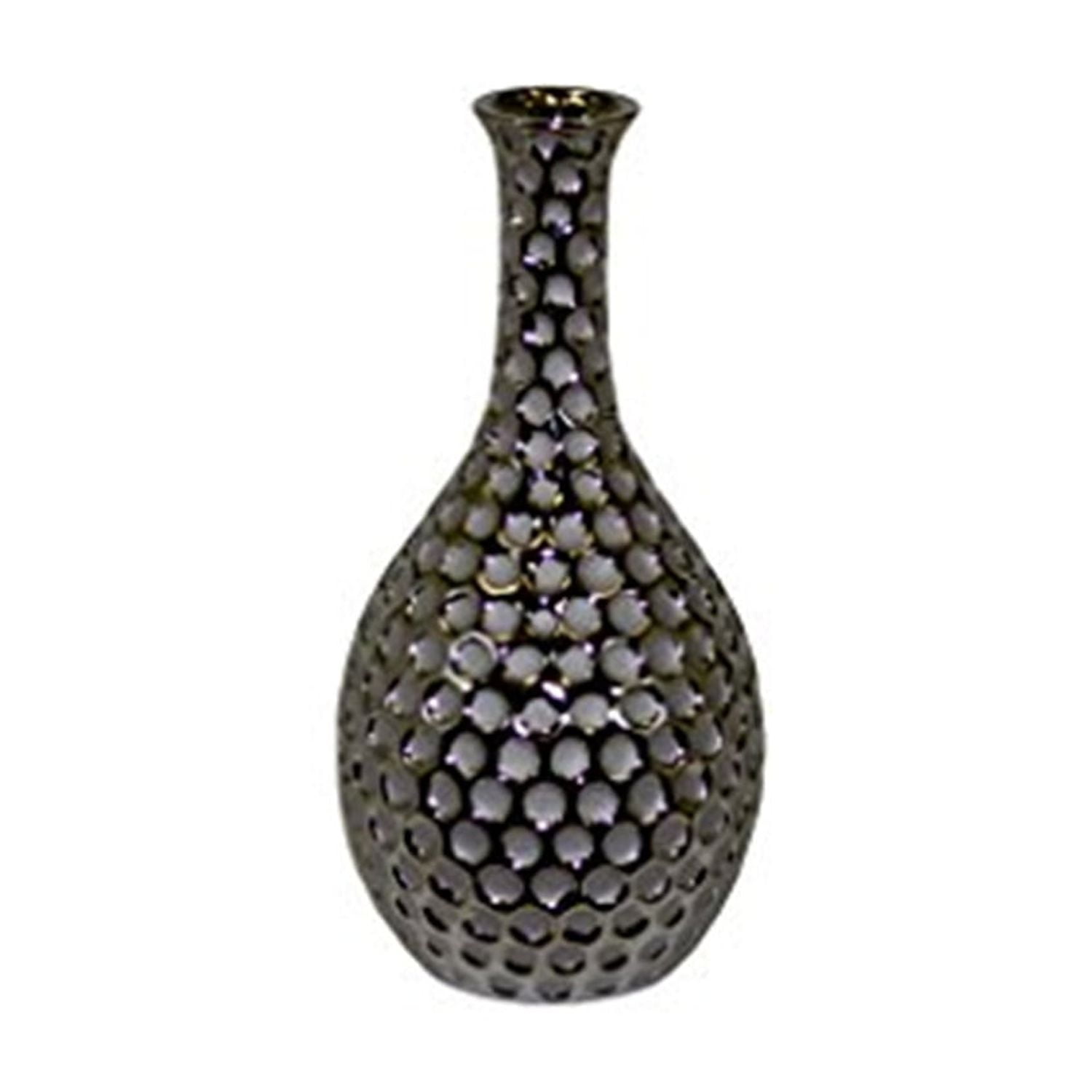 UTC11111 Ceramic Round Bellied Vase with Neck Dimpled Polished Chrome ...