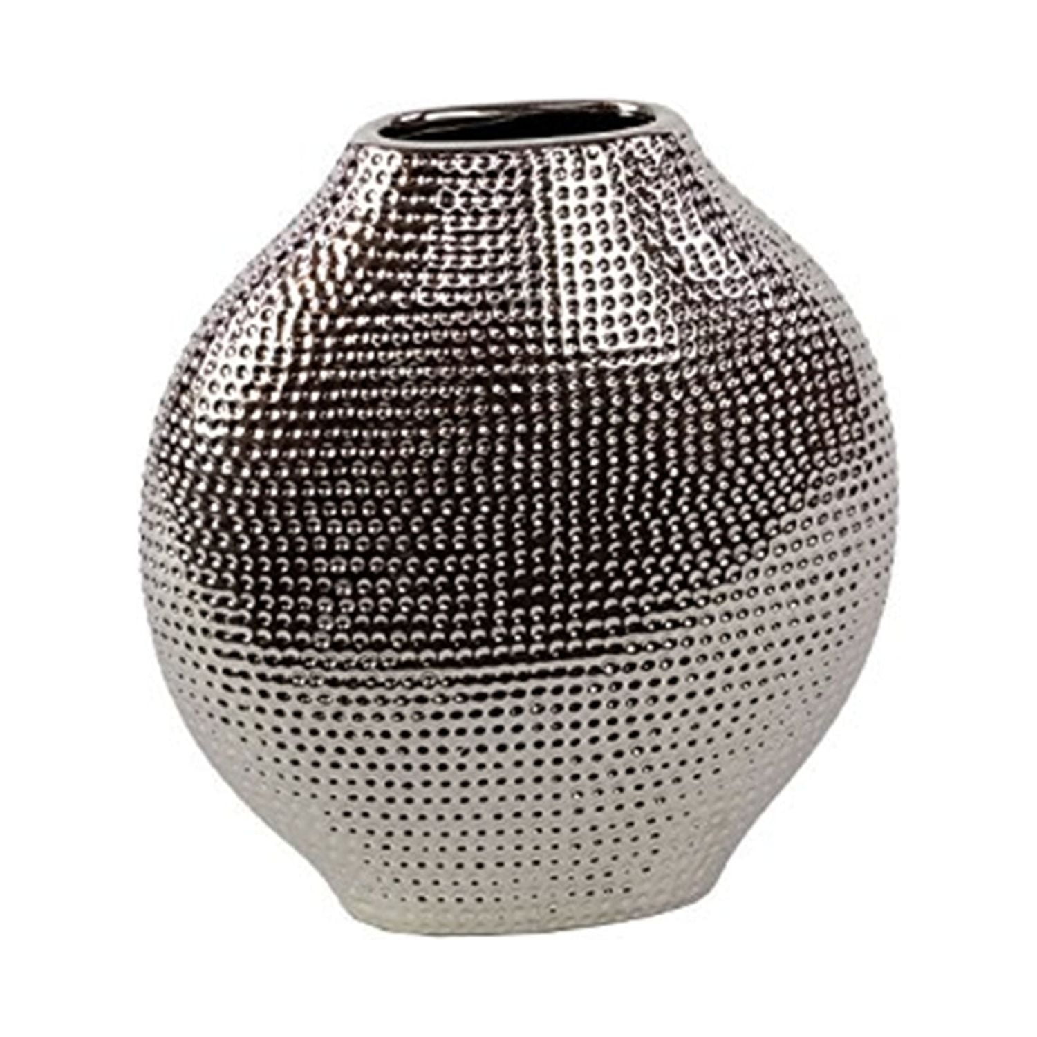UTC21207 Ceramic Bellied Eliptical Vase Dimpled Polished Chrome Finish ...