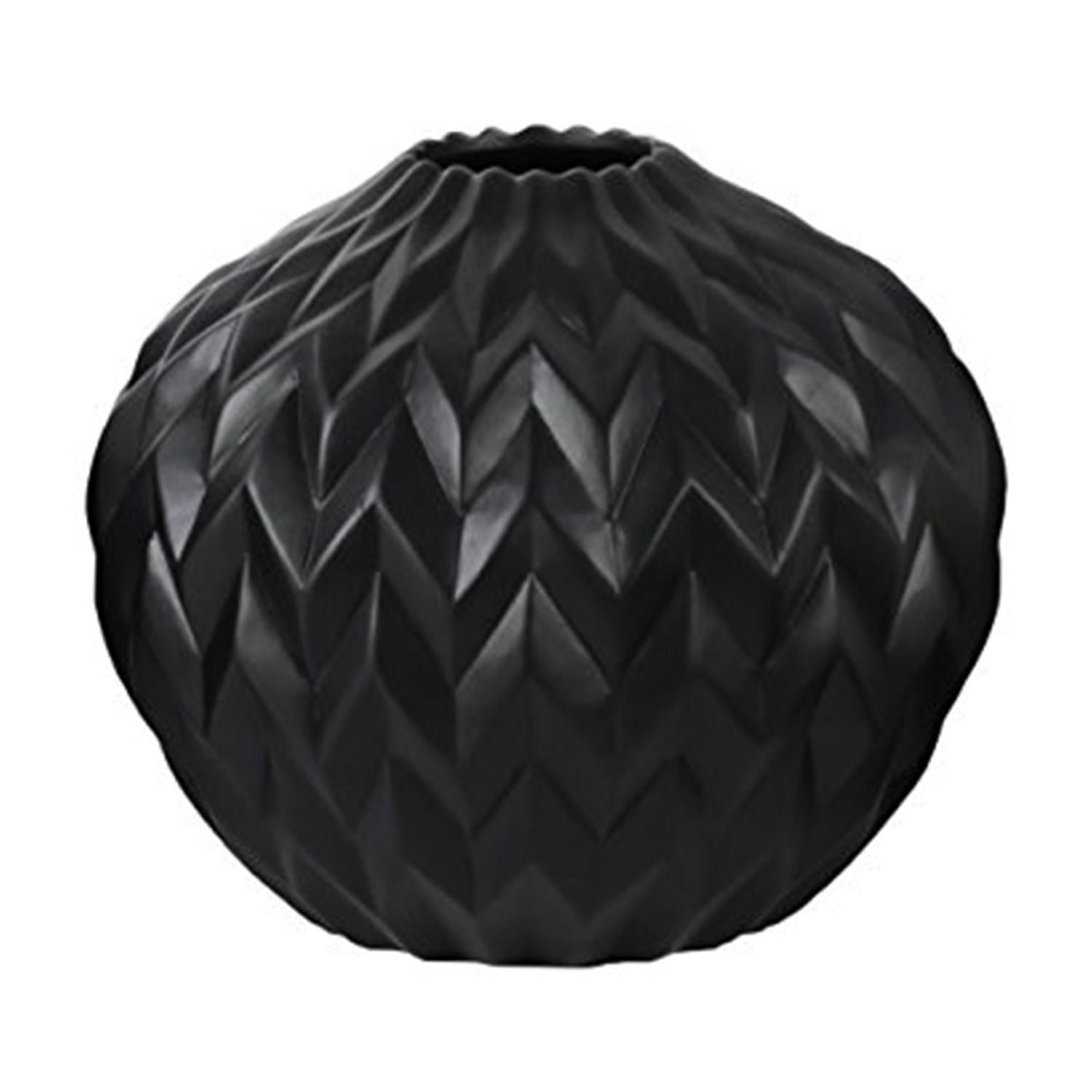 UTC21432 Ceramic Round Low Vase with Round Lip and Embossed Wave Design ...