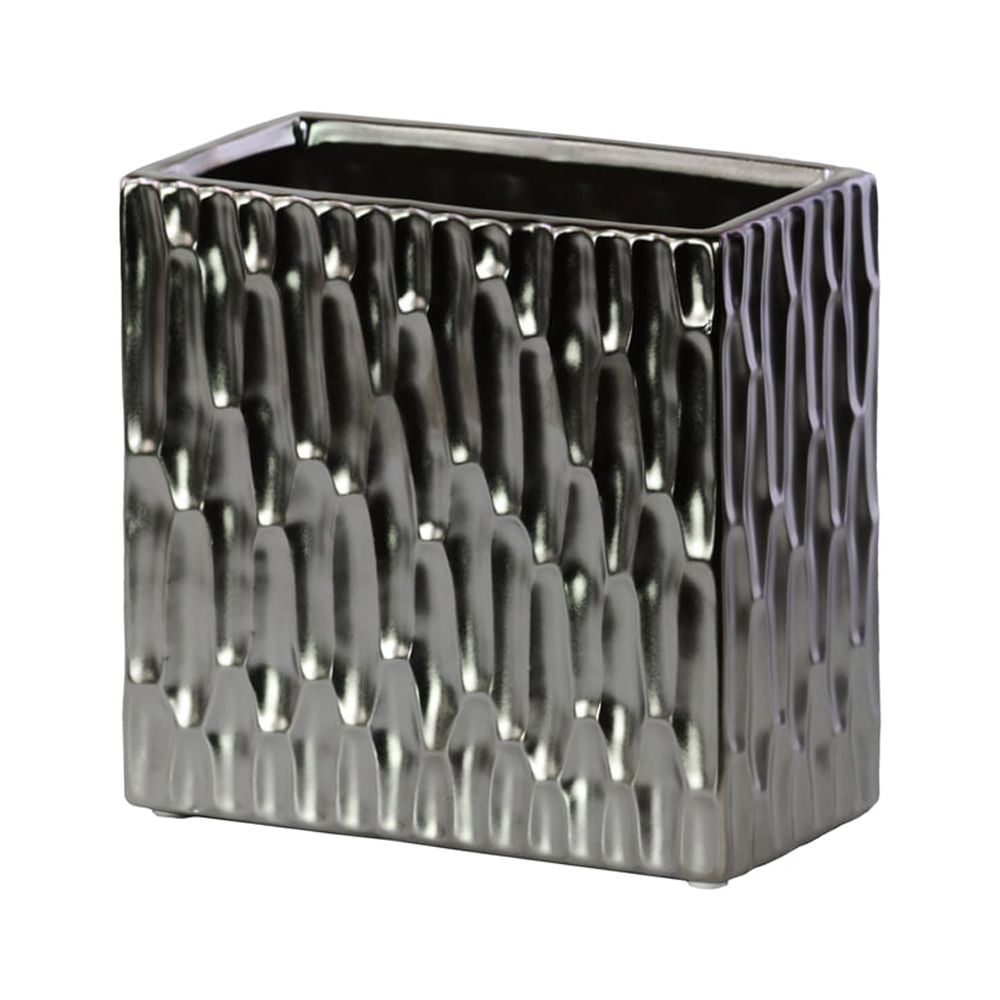 UTC31704 Ceramic Rectangular Vase with Embossed Hexagonal Design Matte ...
