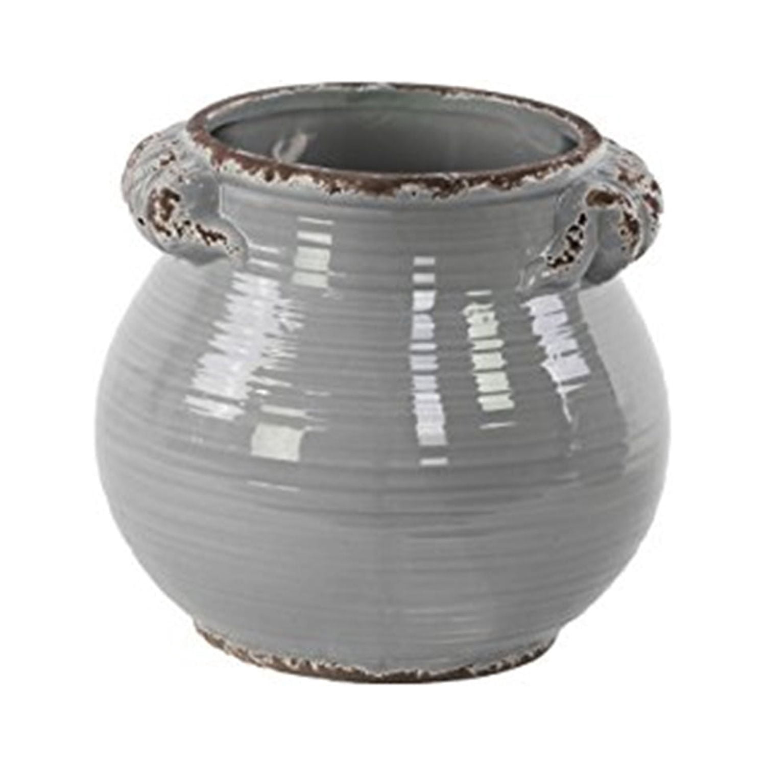 Fascinating Round Bellied Tuscan Pot with Handles- Small- Gray- Benzara ...