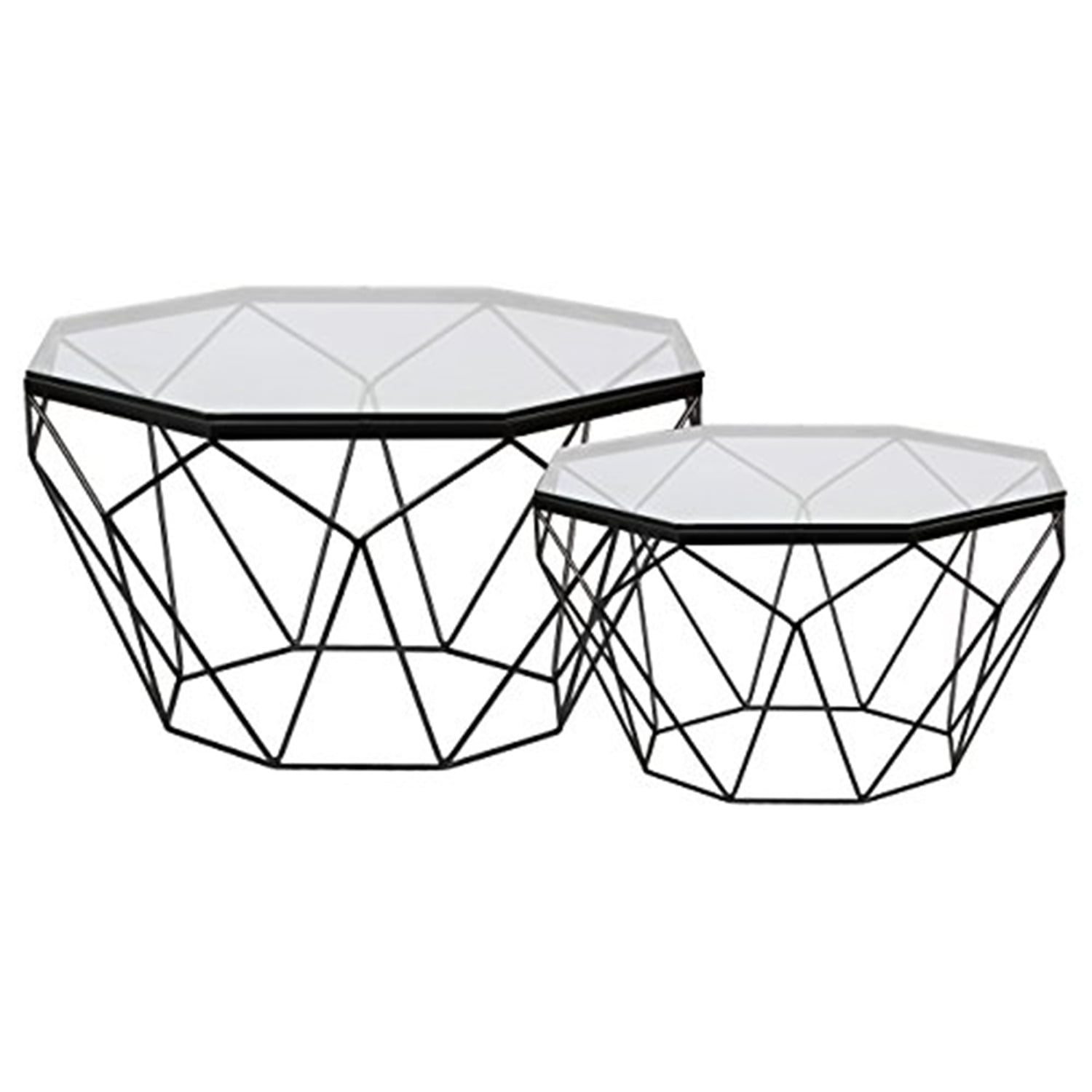 UTC32224 Metal Octagonal Coffee Table with Glass Top and Lattice Design ...