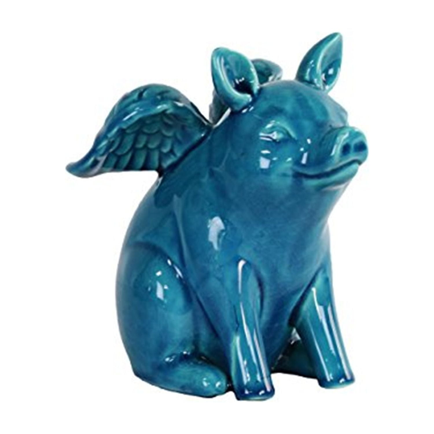 UTC34244 Ceramic Sitting Winged Pig Figurine Gloss Finish Turquoise ...