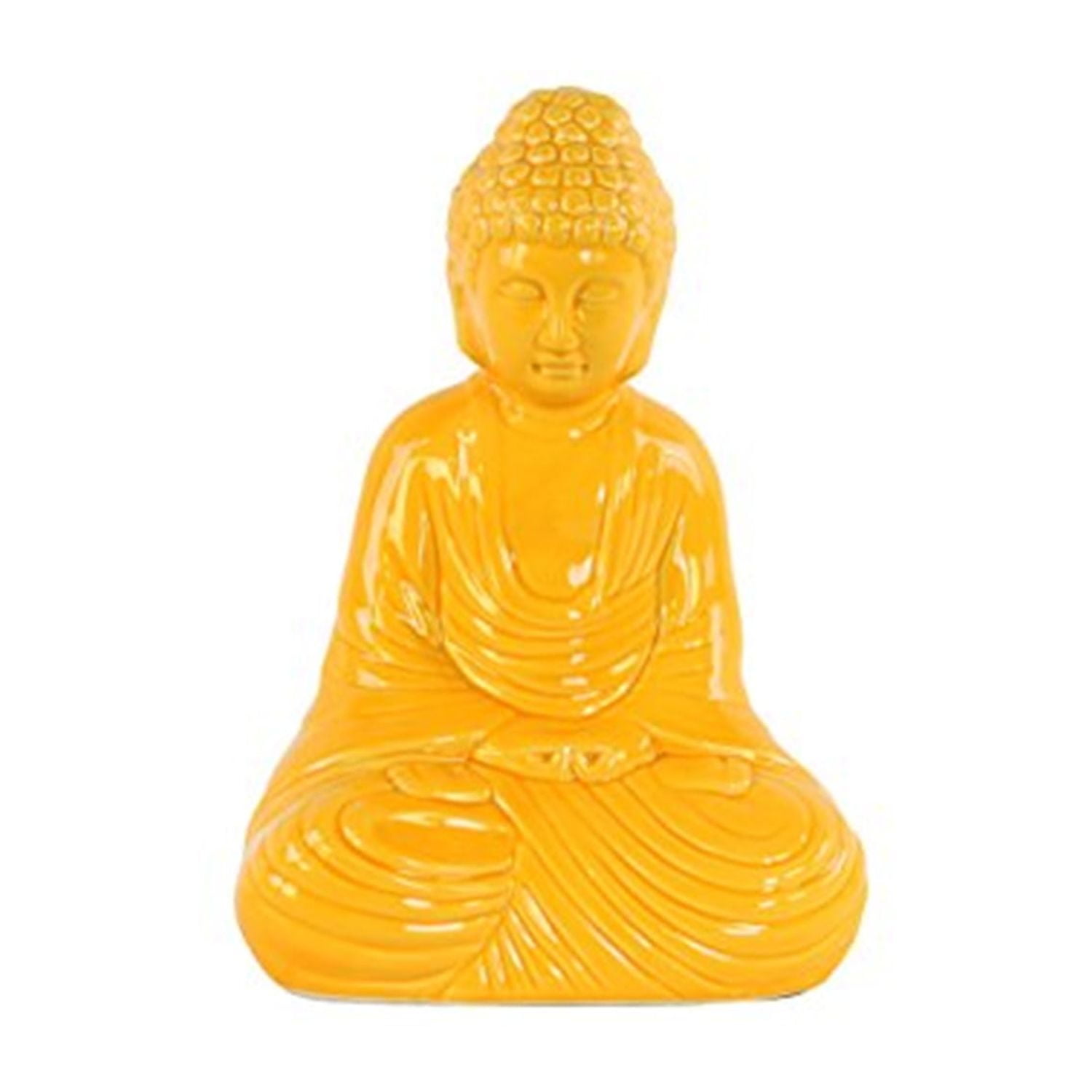 Buddha Figurine with Rounded Ushnisha in Dhyana Mudra - Yellow ...