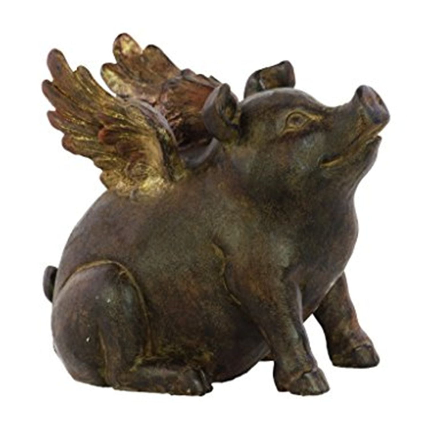 UTC73152 Resin Sitting Winged Pig Figurine Matte Finish Espresso Brown ...