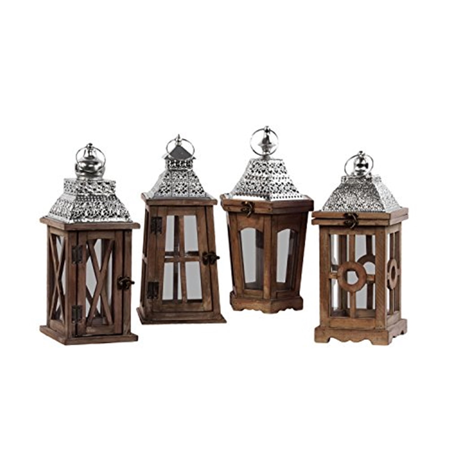UTC94635-AST Wood Square Lantern with Silver Pierced Metal Top, Ring ...
