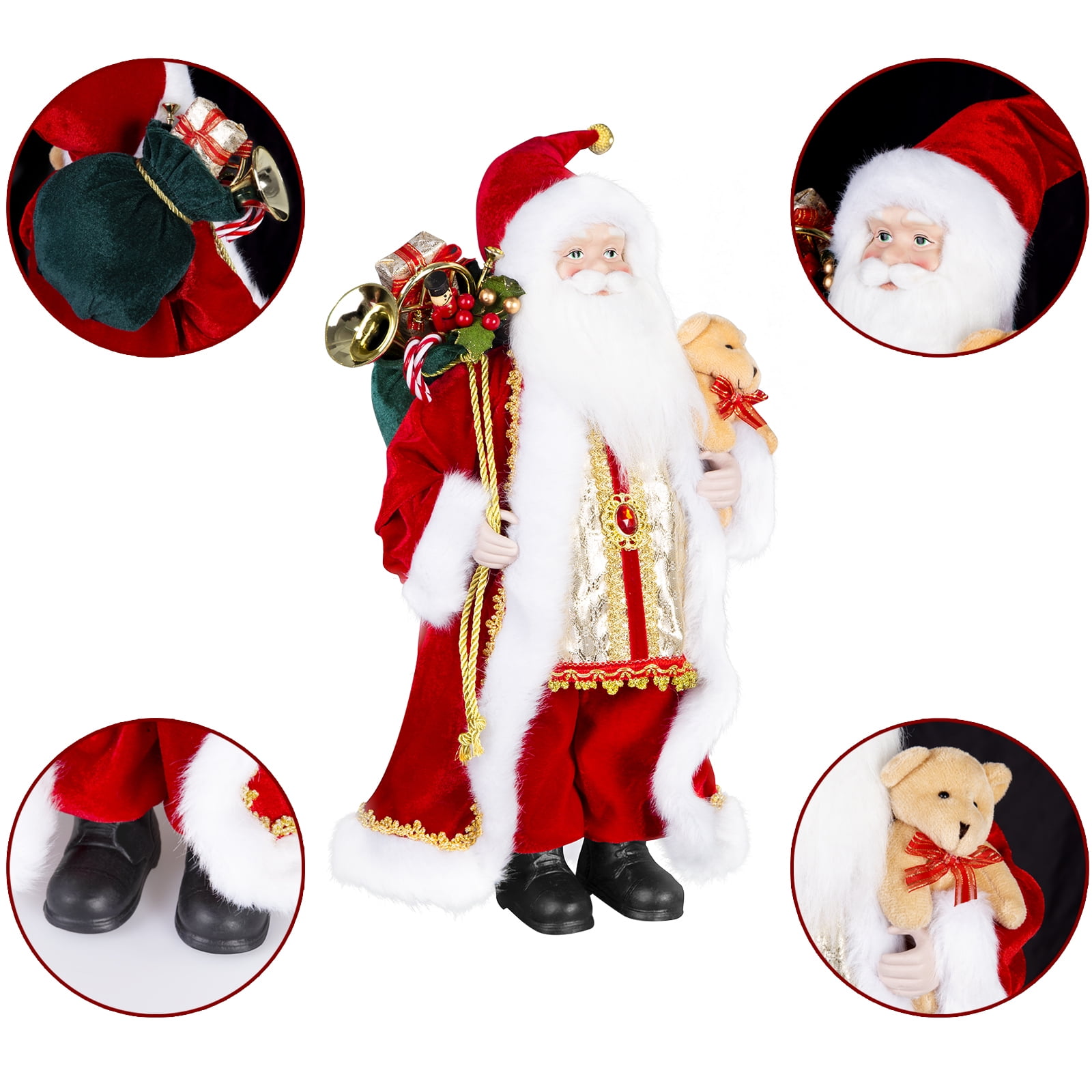 UTEN 17" Traditional Standing Santa Claus Christmas Figure with Teddy ...