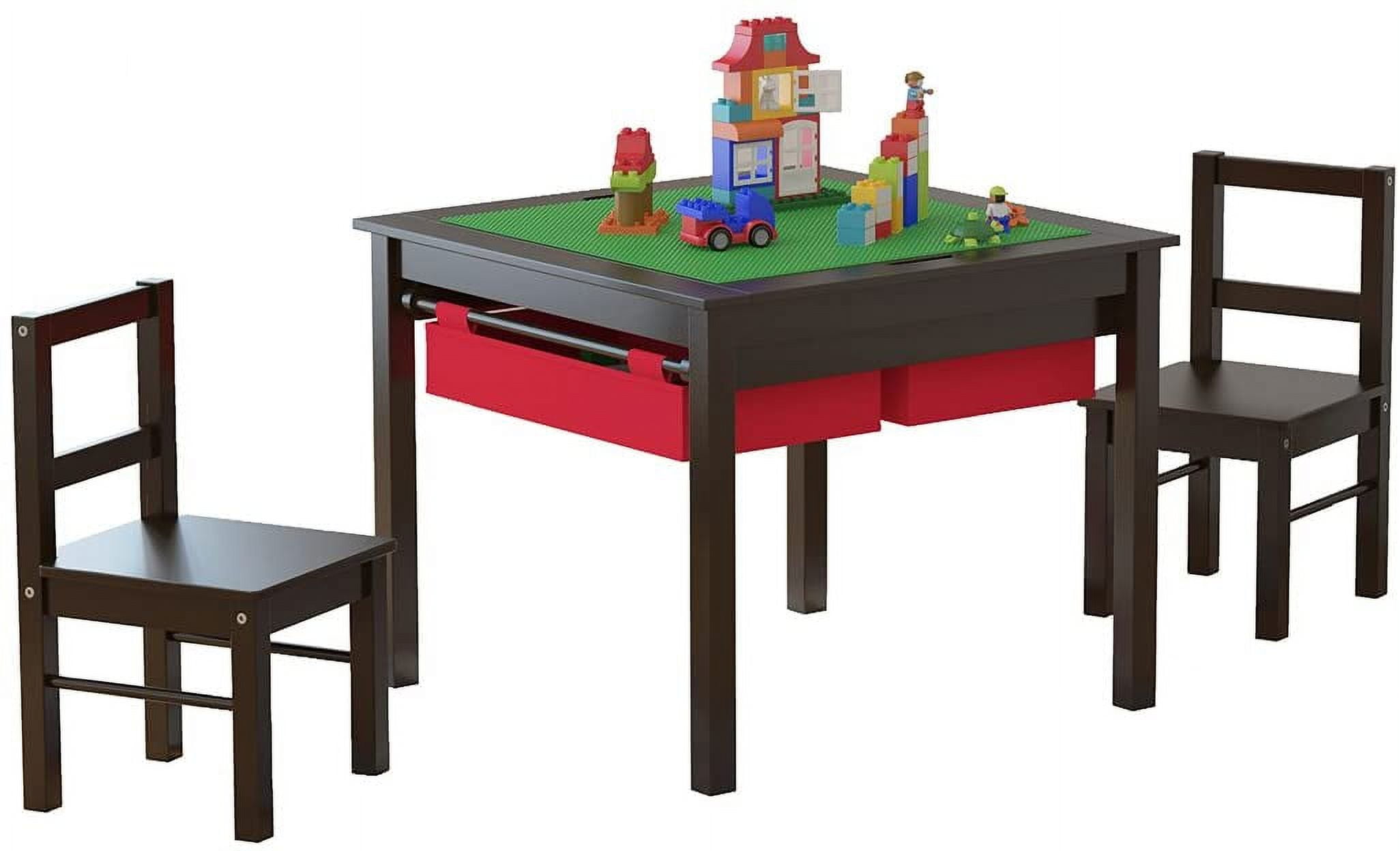 UTEX 2-in-1 PreSchool Activity Table, 2 Chairs with Storage, Wood Play ...