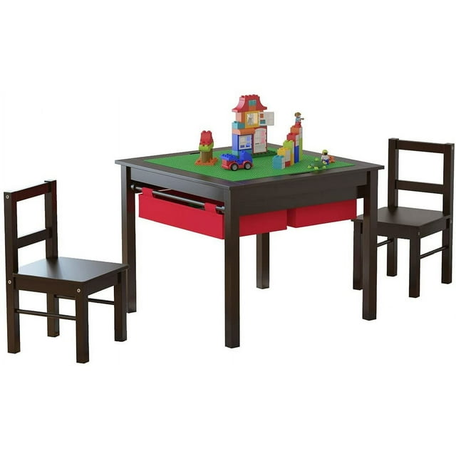UTEX 2-in-1 PreSchool Activity Table, 2 Chairs with Storage, Wood Play ...