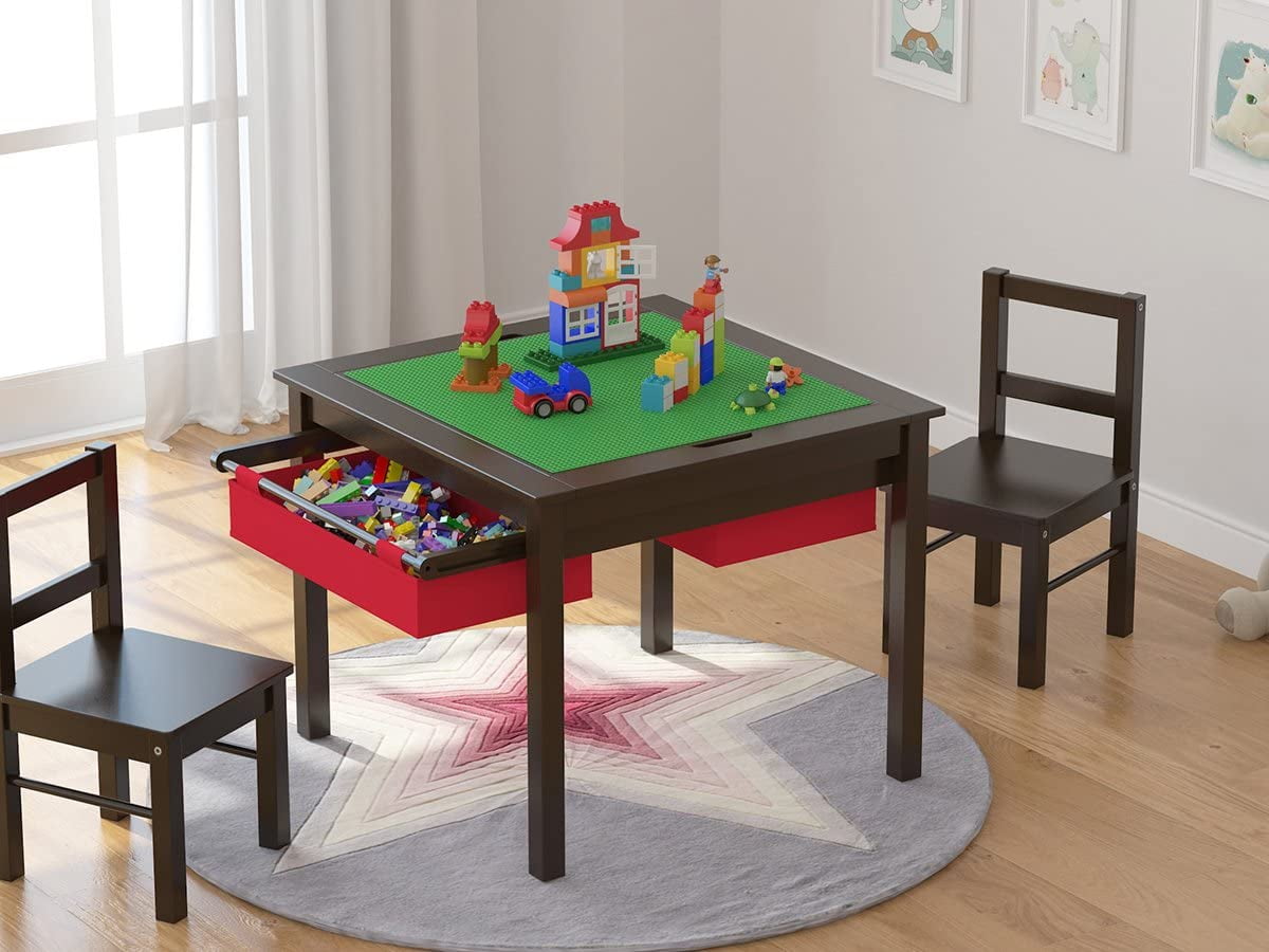 UTEX 2-in-1 Kids Multi Activity Table and 2 Chairs Set with Storage ...