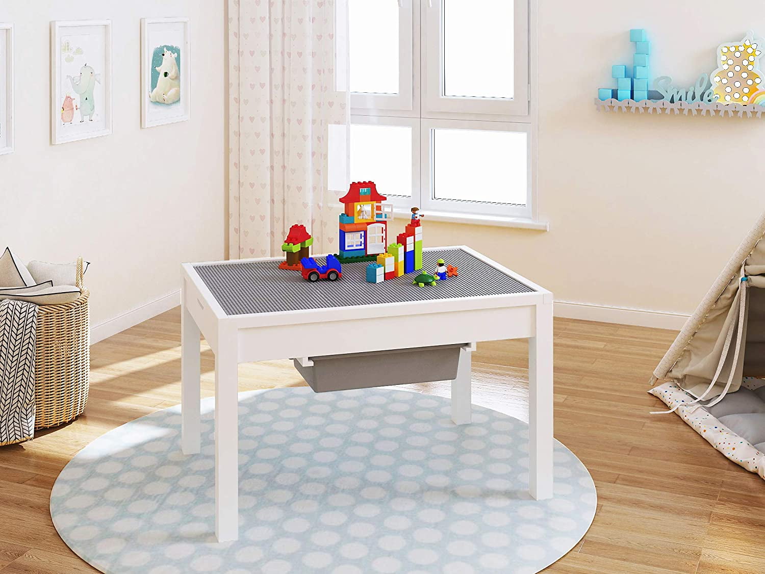 UTEX, Kids Activity Table with Storage, 2-in-1 Large, White - Walmart.com