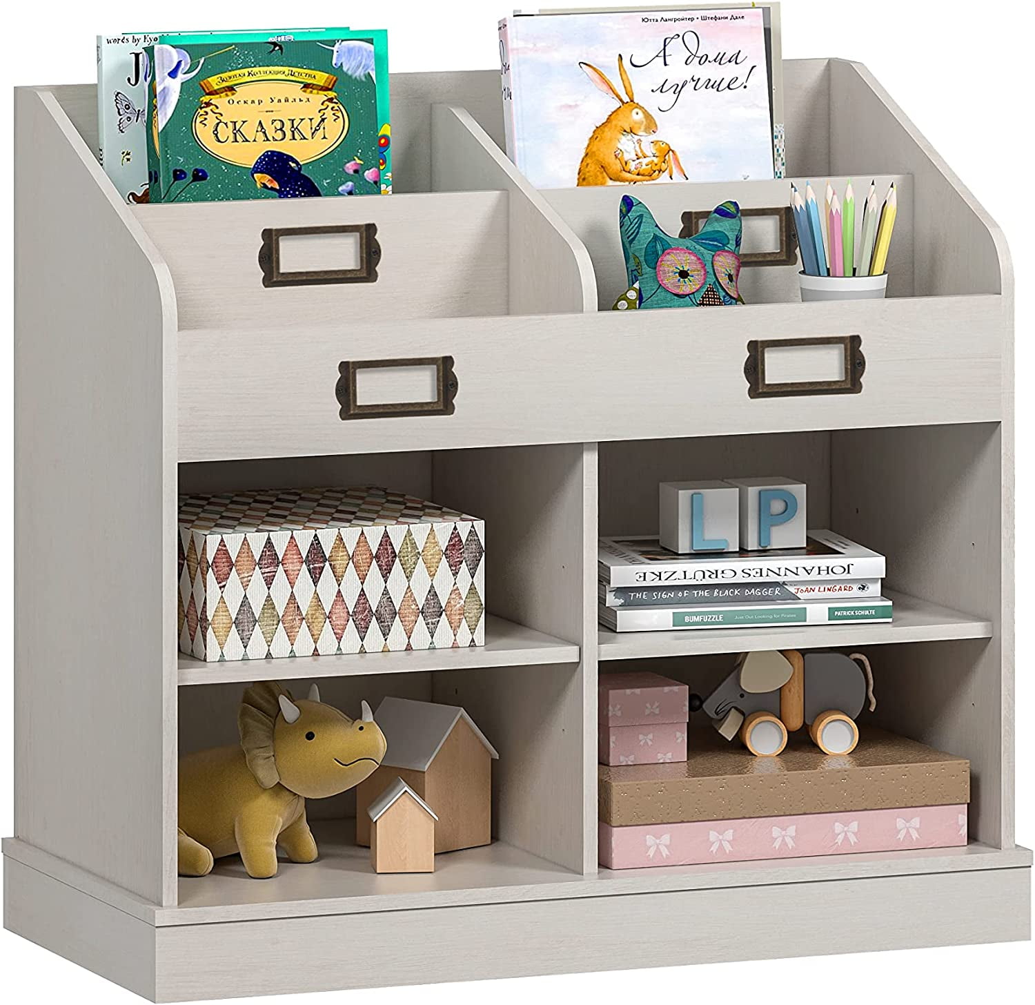 UTEX Kids Wooden Bookshelf with Adjustable Shelf, Storage, Label Window ...