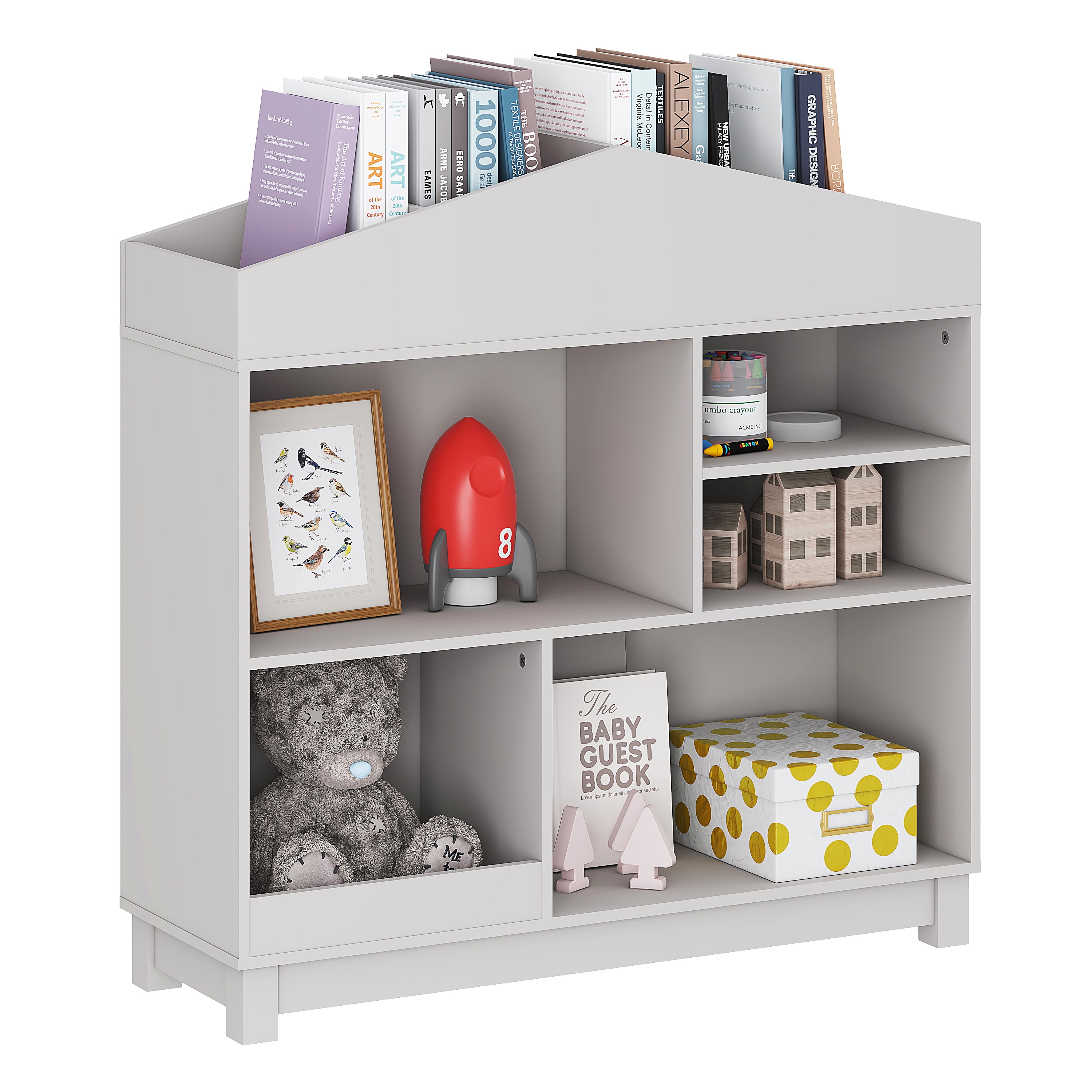 UTEX Child's Natural Wood Bookshelves, Playhouse Bookcase with Storage ...