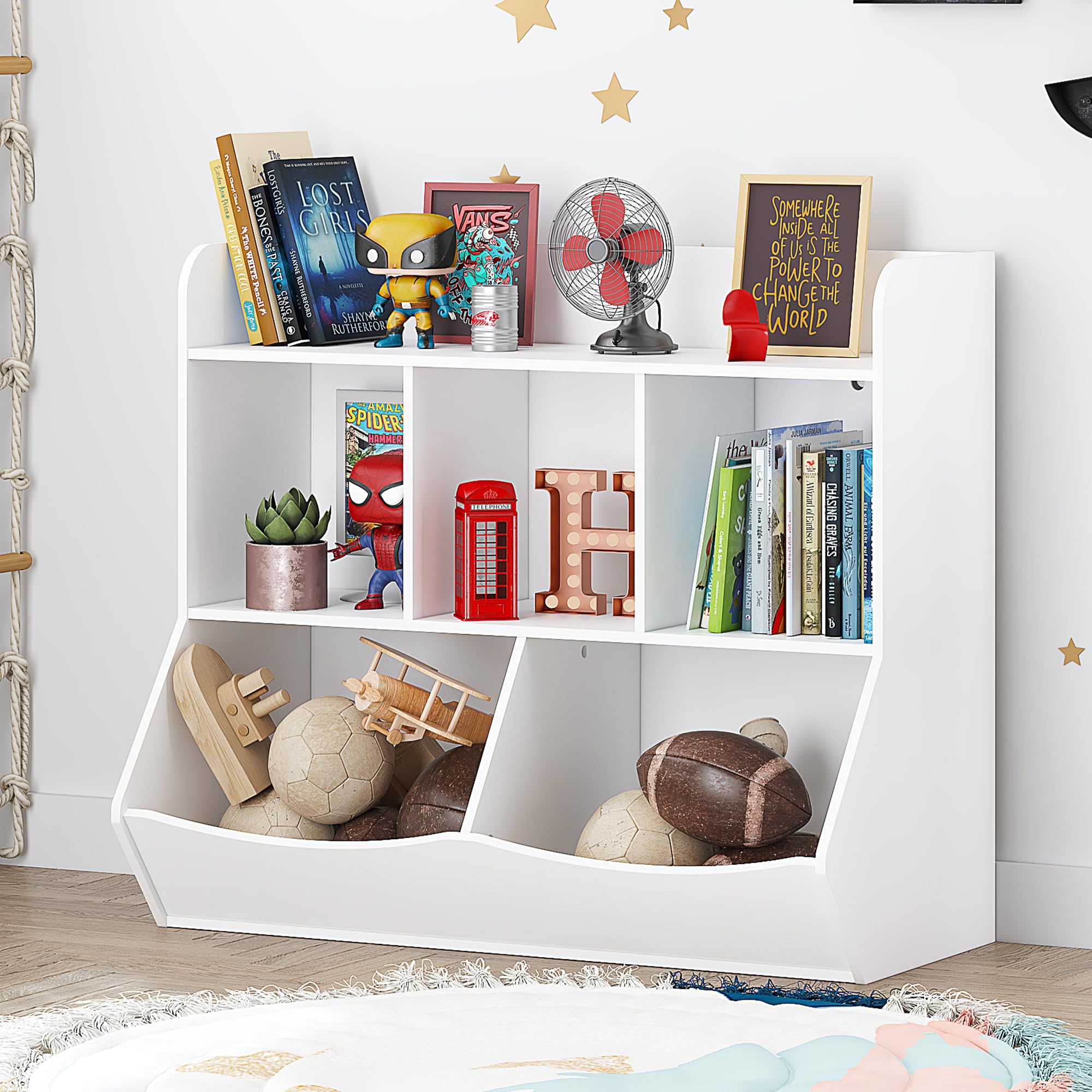 UTEX Toy Storage Organizer with Bookcase, Kid’s Multi Shelf Cubby for ...