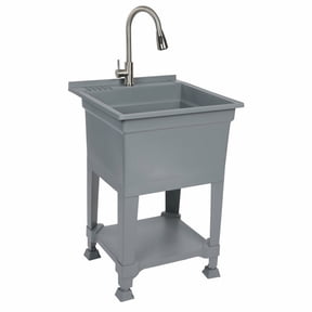 Tehila Basics Freestanding Deep Bowl Utility Sink with Black Faucet for ...
