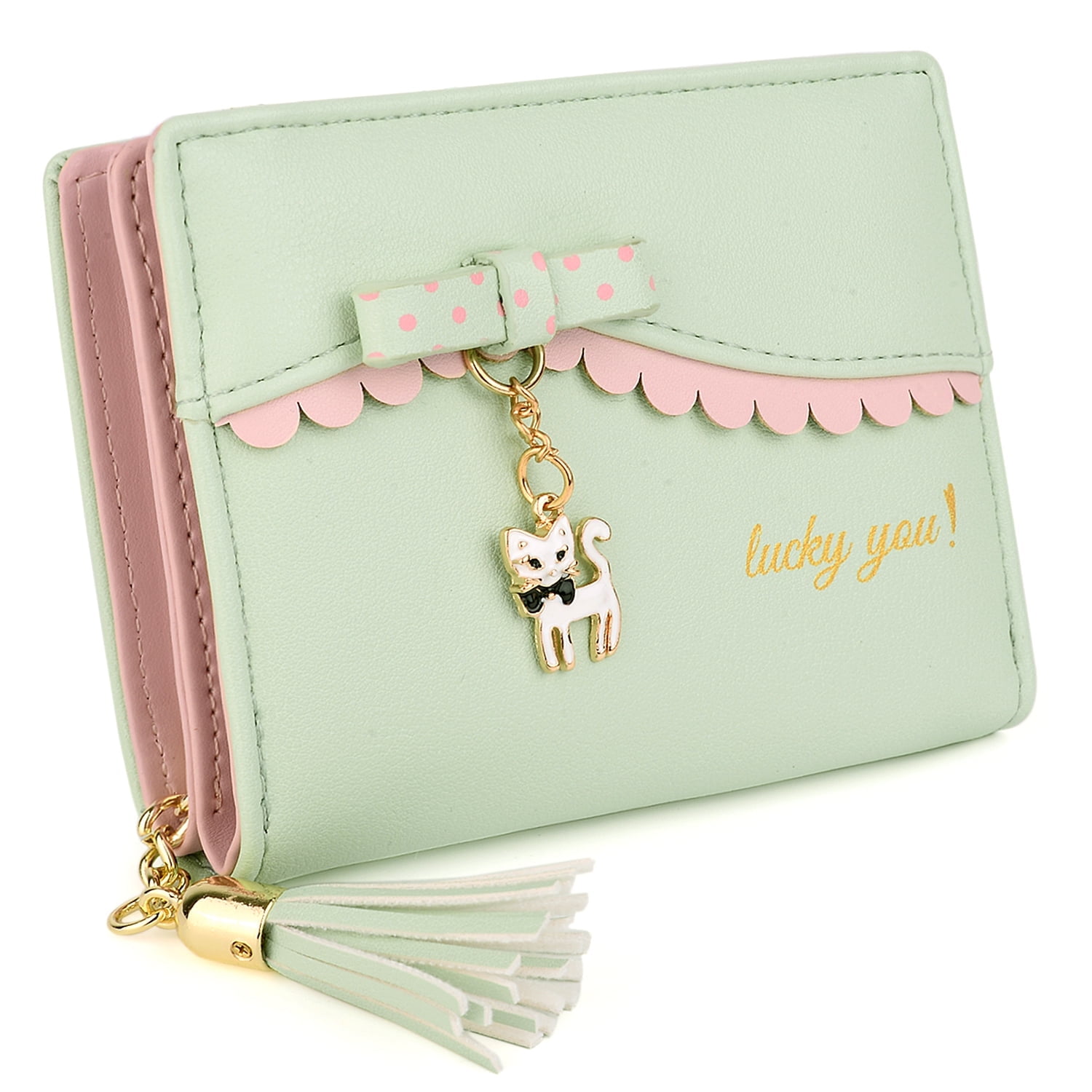 UTO Girls Small Wallet Women Cute Cat Pendant PU Leather Bifold Card ...