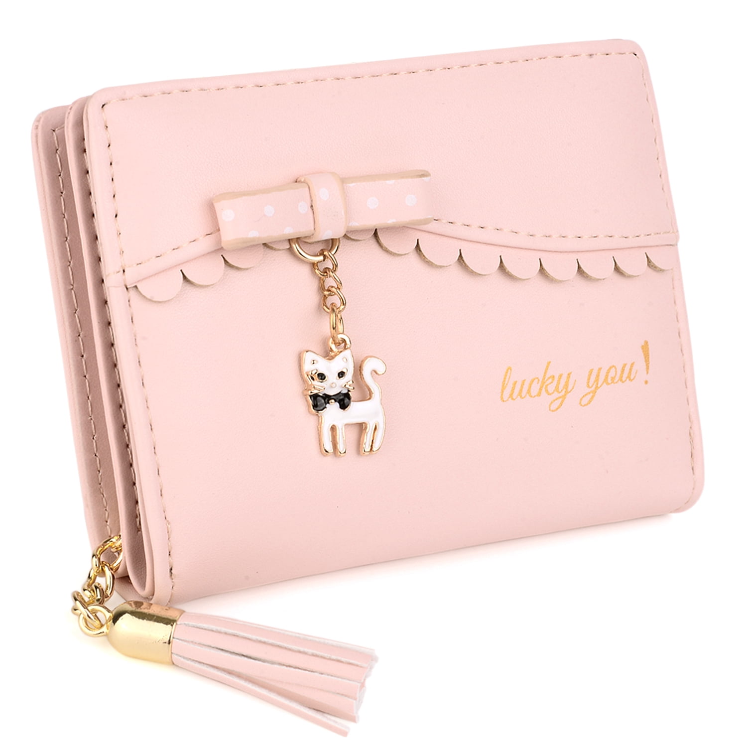 UTO Girls Small Wallet Women Cute Cat Pendant PU Leather Bifold Card ...