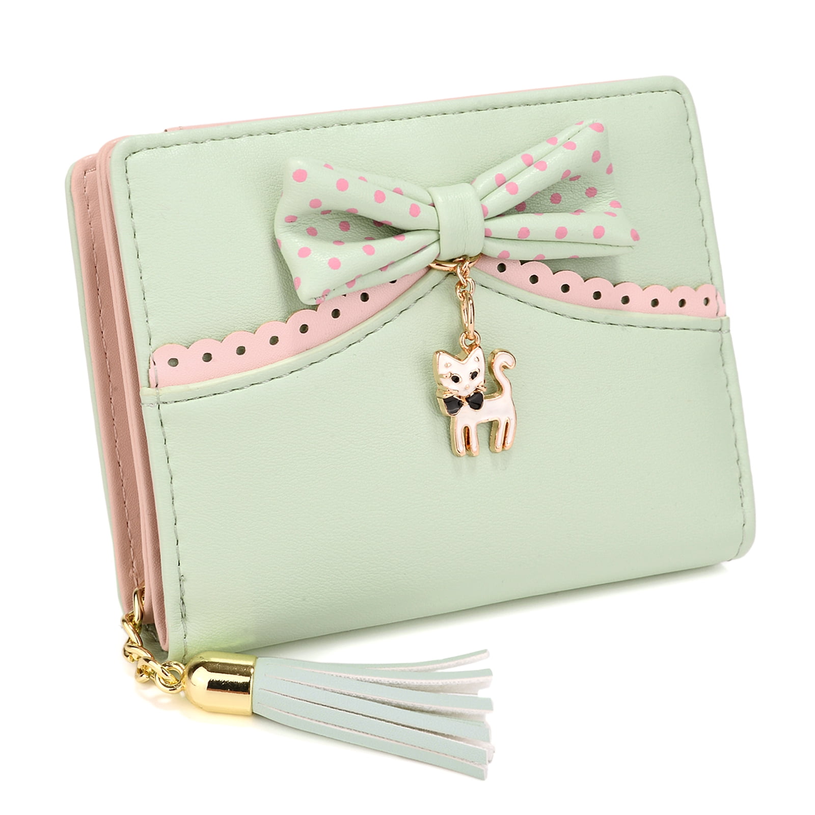 UTO Vegan Leather Wallet, Green Bifold Card Holder, Zipper Coin Purse ...
