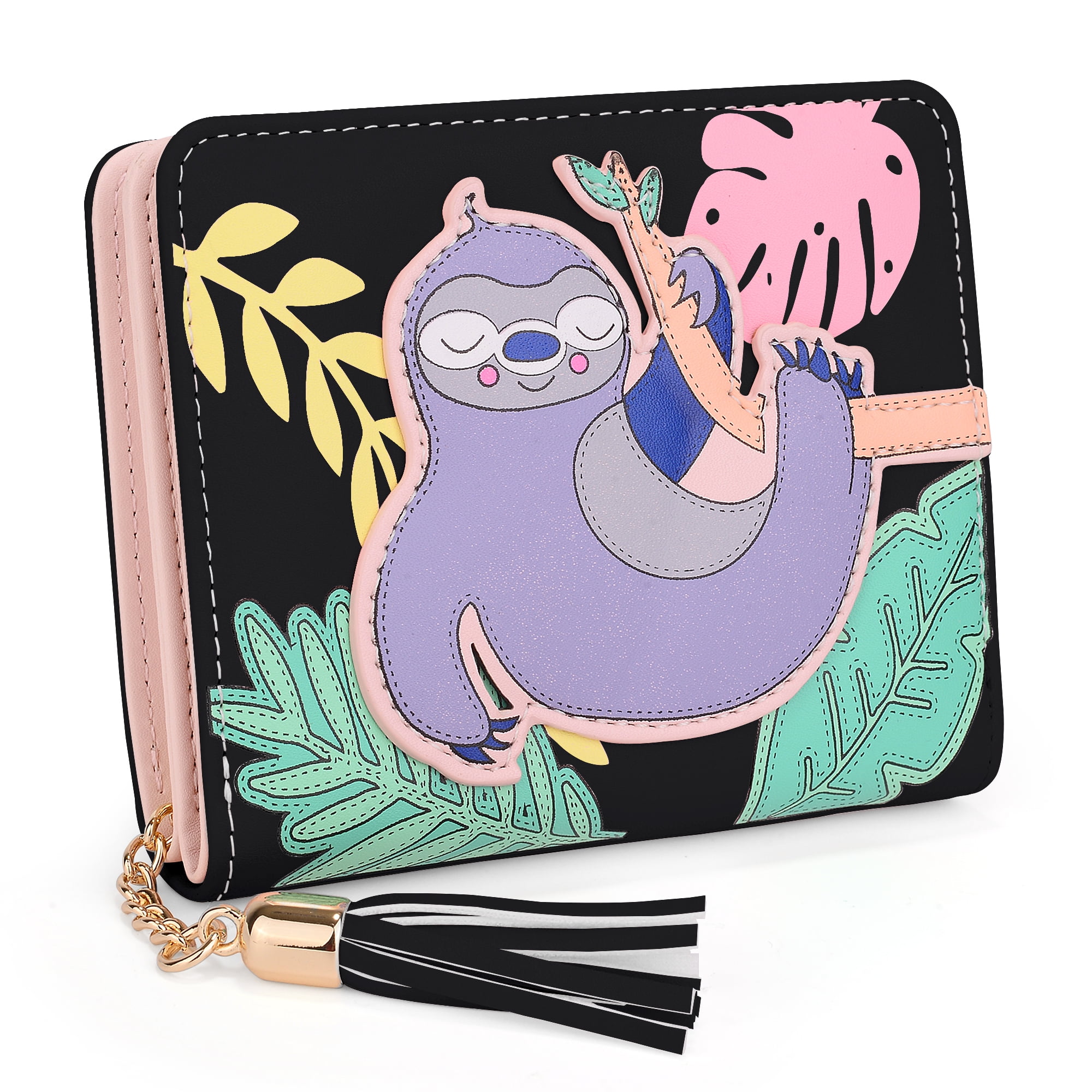 UTO Small Wallets for Girls Women Bifold Sloth Coin Purse Vegan Leather ...