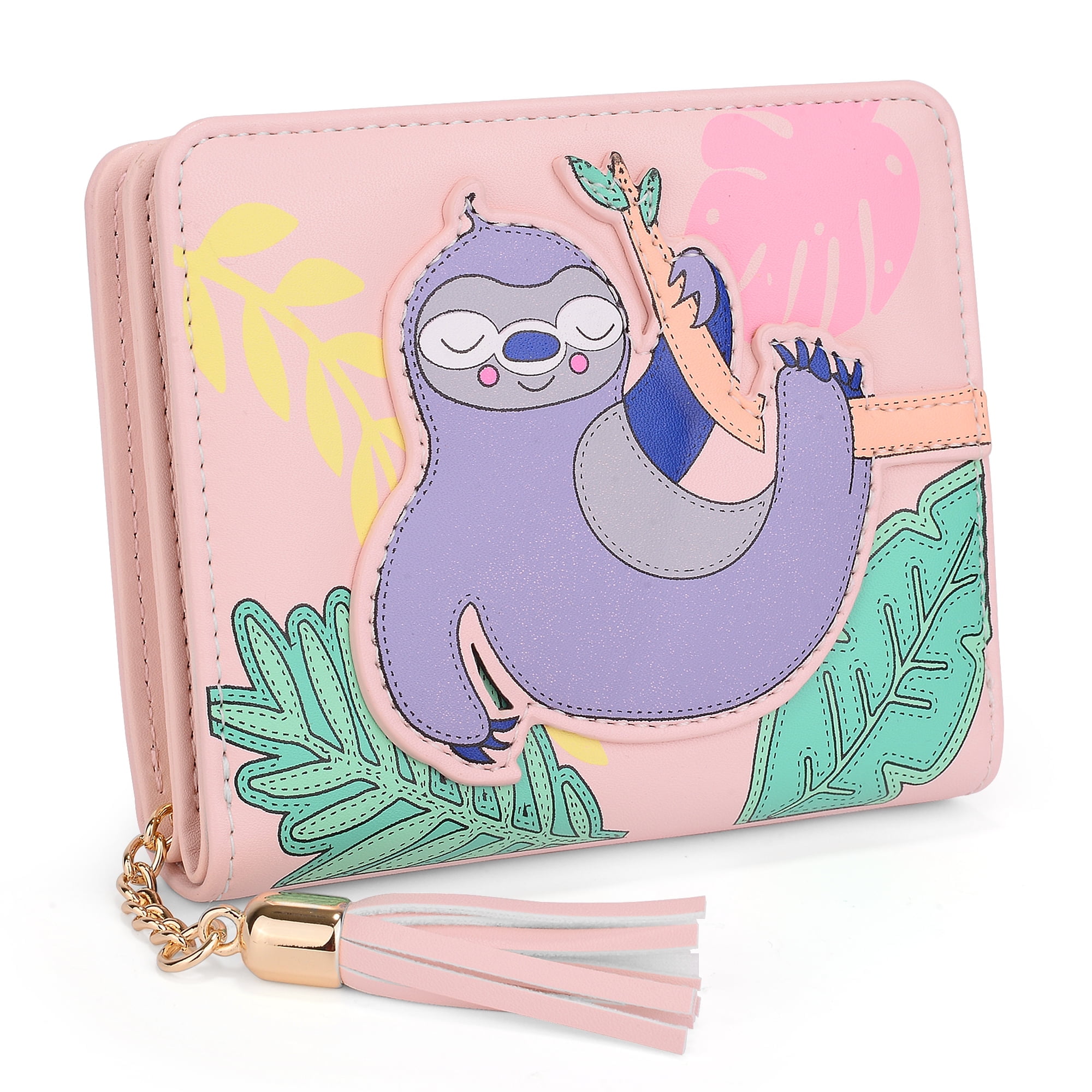 UTO Small Wallets for Girls Women Bifold Sloth Coin Purse Vegan Leather ...