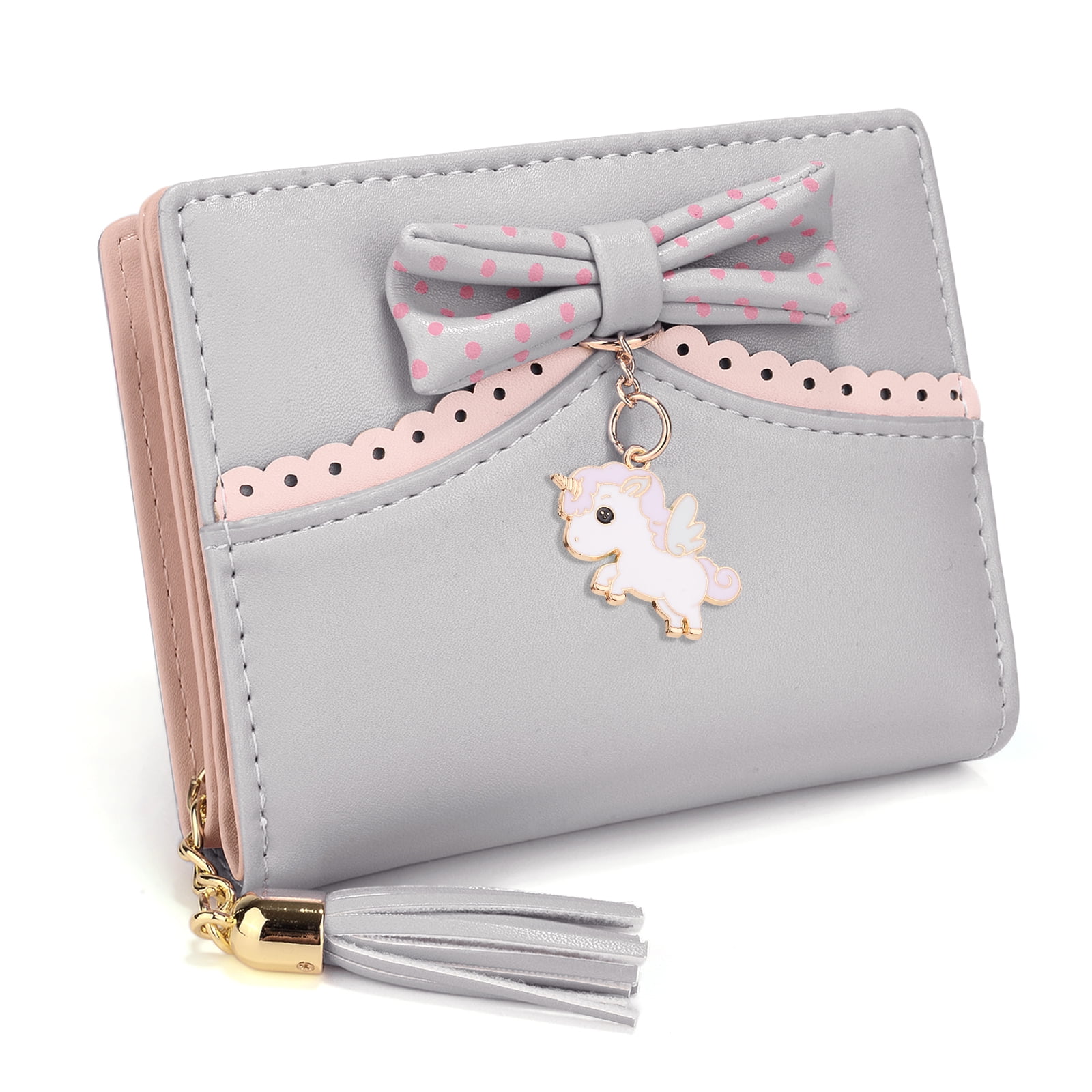 UTO Wallets for Girl Women Small Unicorn Pendant Card Holder Bifold Kid ...