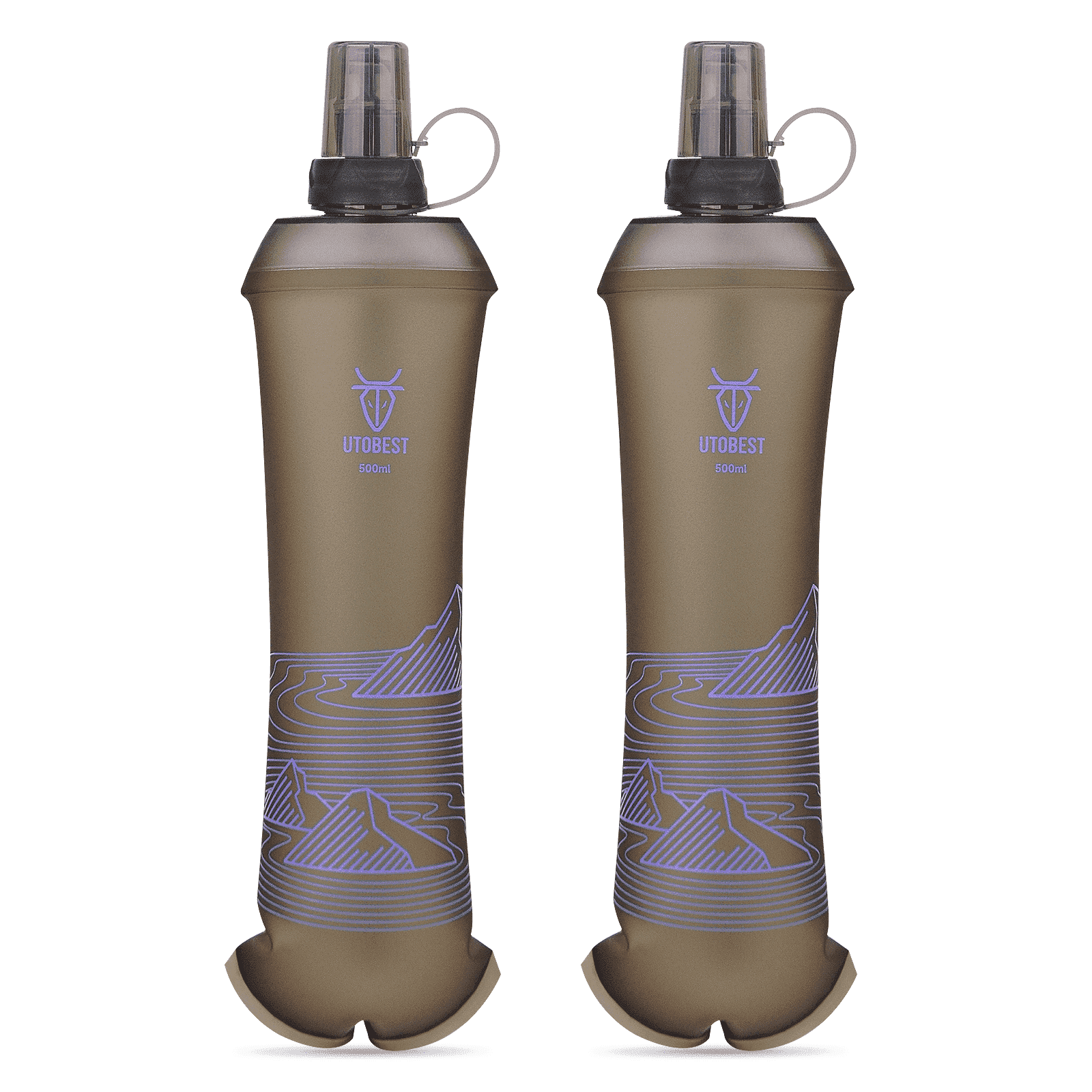 UTOBEST UTR219 500ml Soft Flask Collapsible Water Bottles, Purple, 28mm Opening, with Bite Valve ...