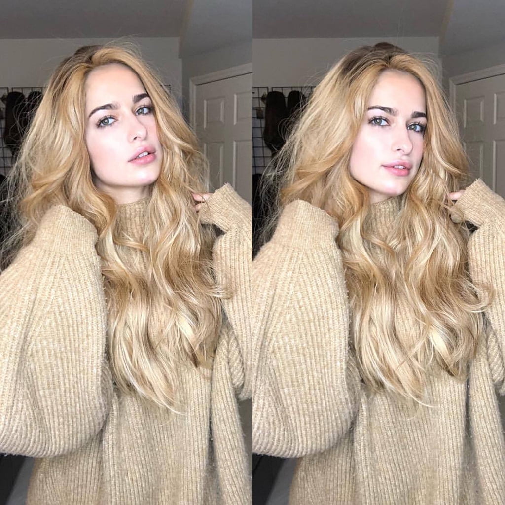 UTOURS Natural Mix Colors Gold Gradient Long Curly Hair Synthetic Wig ...
