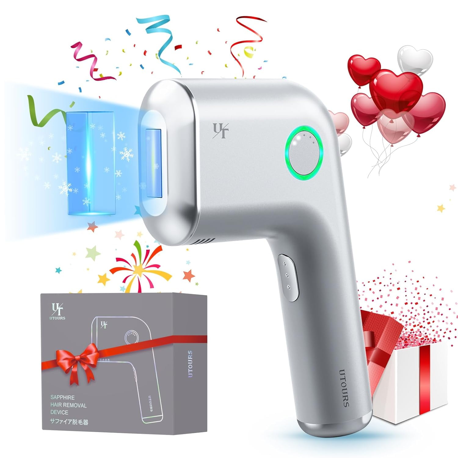 UTOURS Painless Hair Removal Device with Sapphire Cooling Safe Long ...