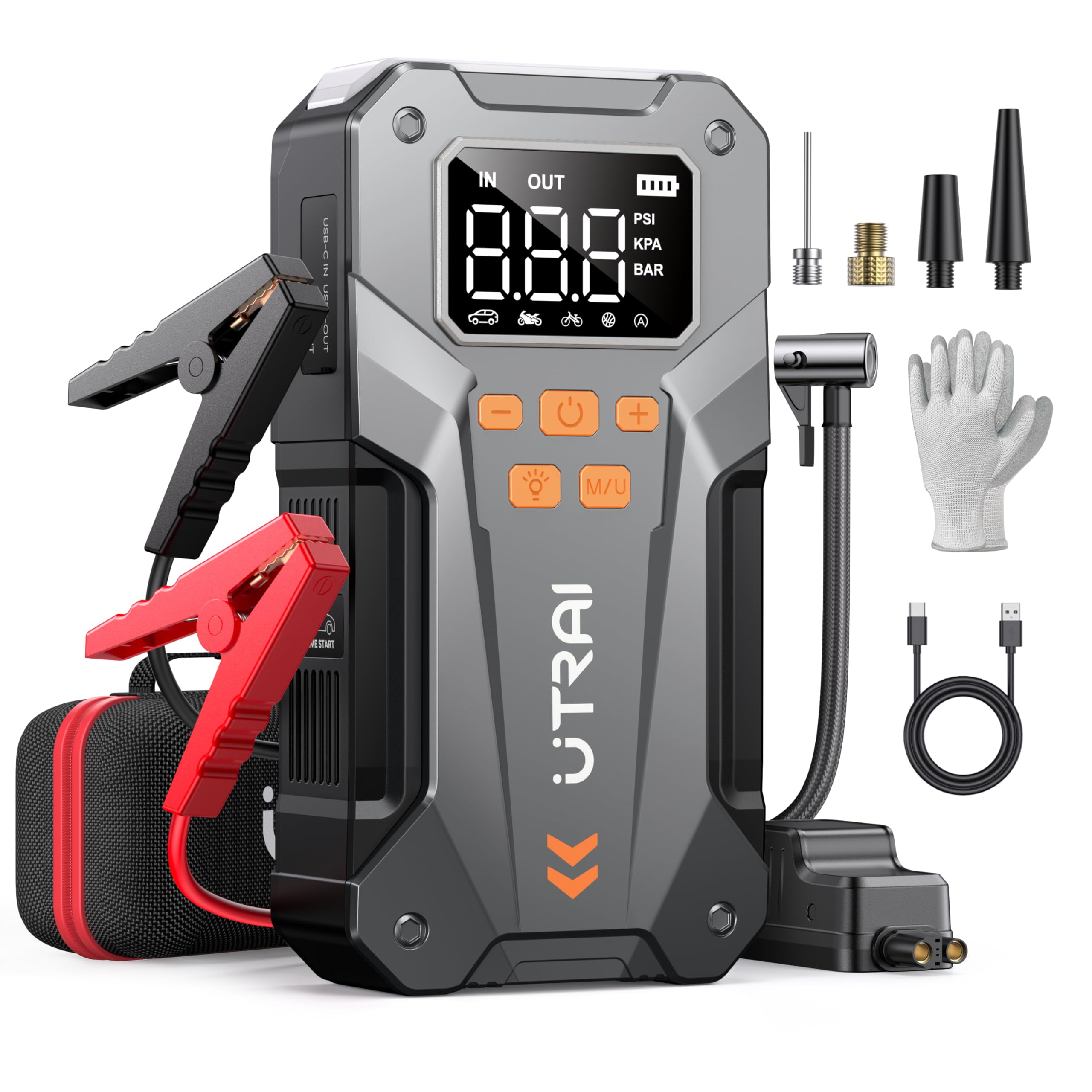 UTRAI 5000A 150PSI Jump Starter with Air Compressor, Portable Car ...